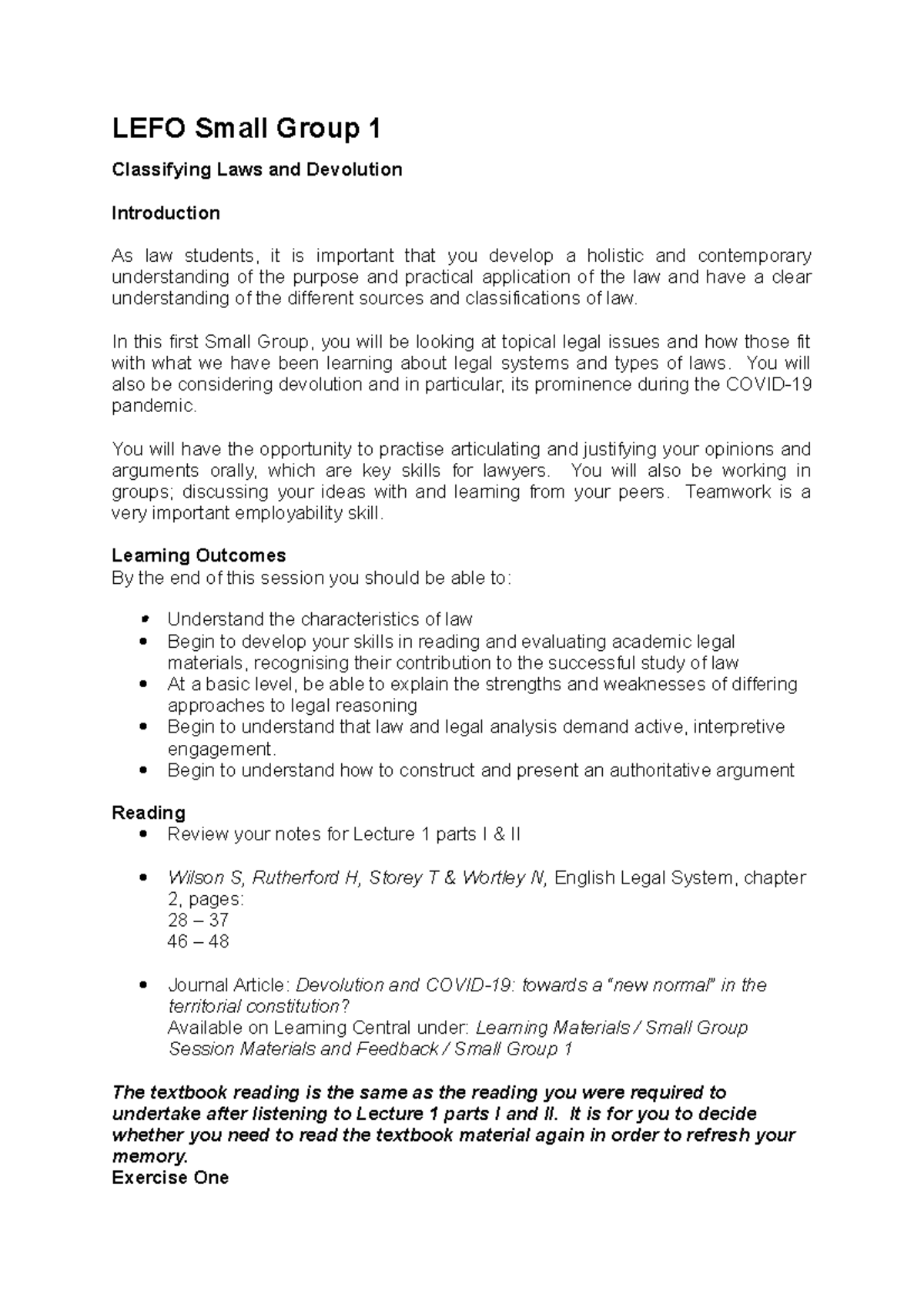 LEFO - Small Group 1 - sad - LEFO Small Group 1 Classifying Laws and ...