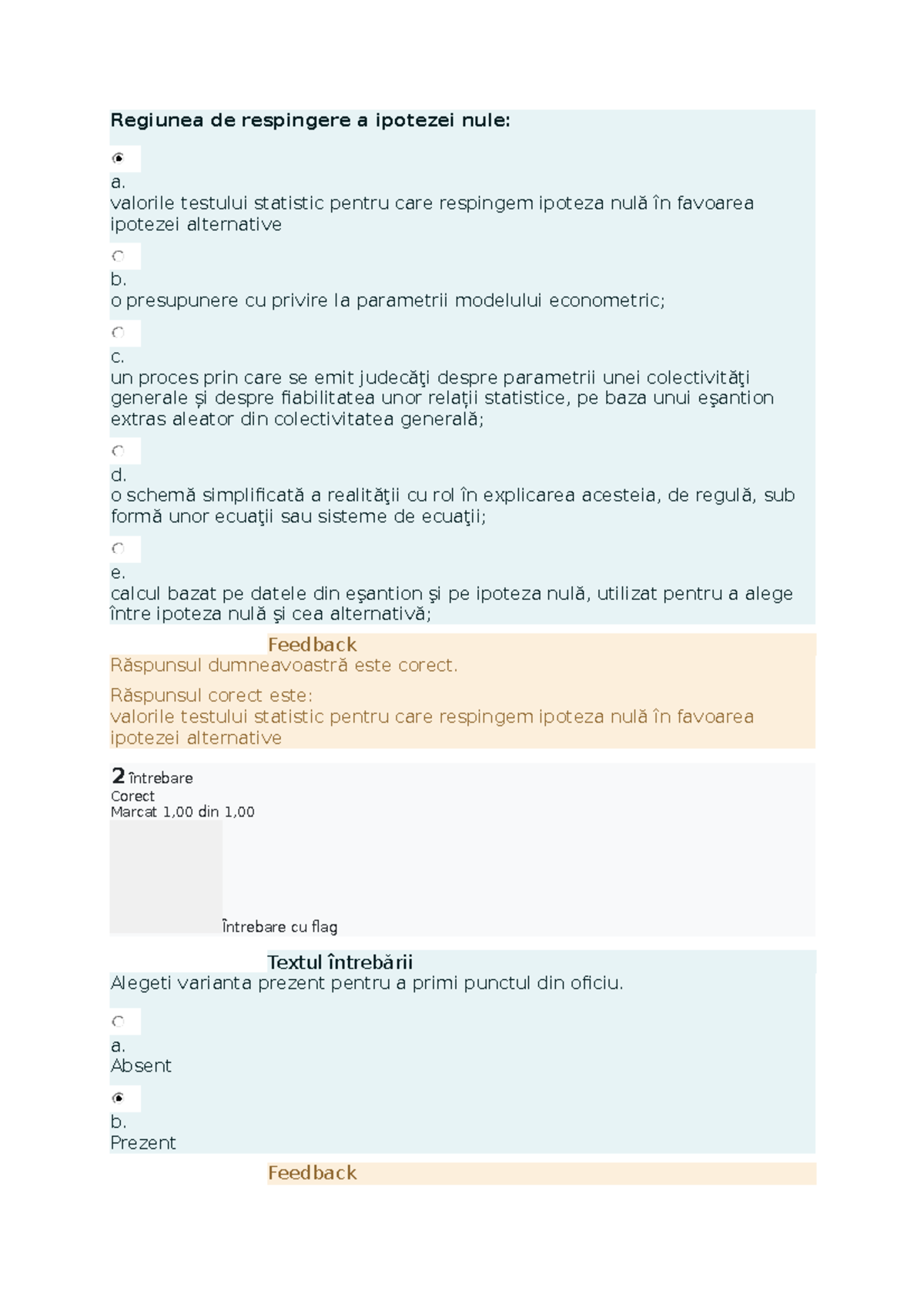 Teste - dsdfdf - Regiunea de respingere a ipotezei nule: a. valorile ...
