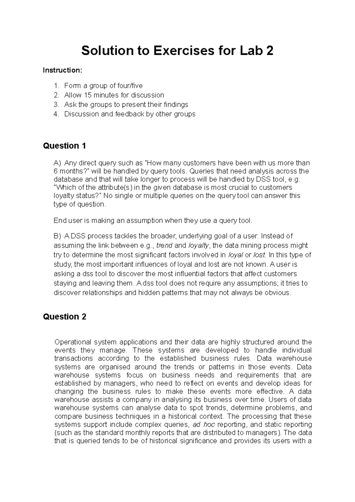 Solution For Exercises For Lab 2 Form A Group Of Four Five 2 Allow