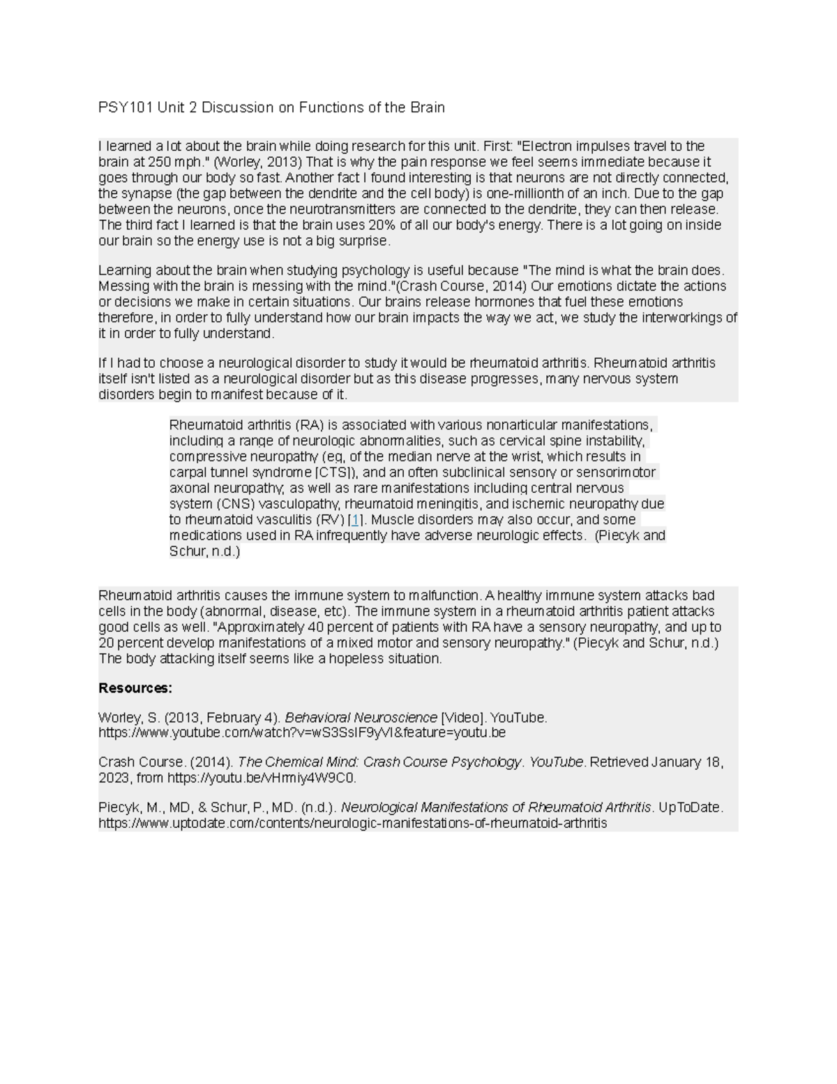 PSY101 Unit 2 Discussion on Functions of the Brain Studocu - First: "Electron impulses travel ...