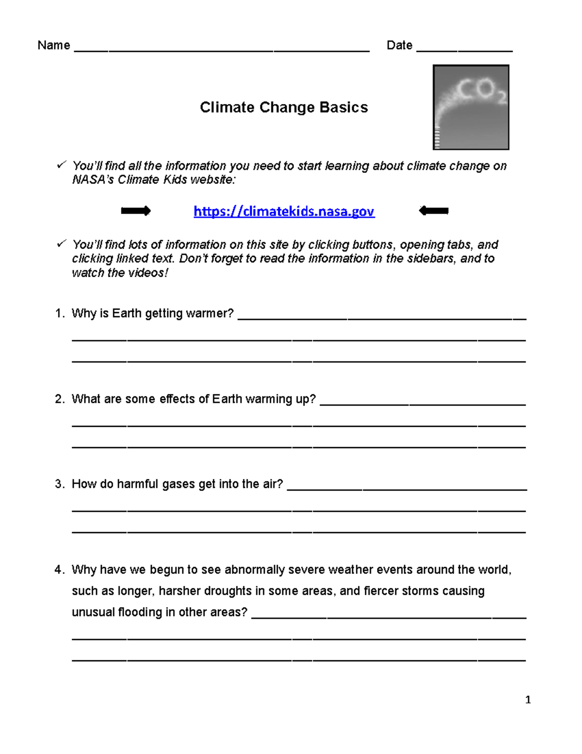 Climate change basics worksheet - Name ...