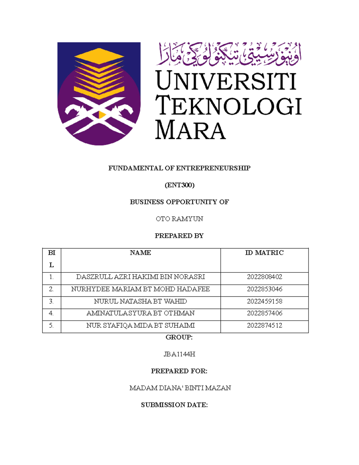 Ent 300 introduction - FUNDAMENTAL OF ENTREPRENEURSHIP (ENT300 ...