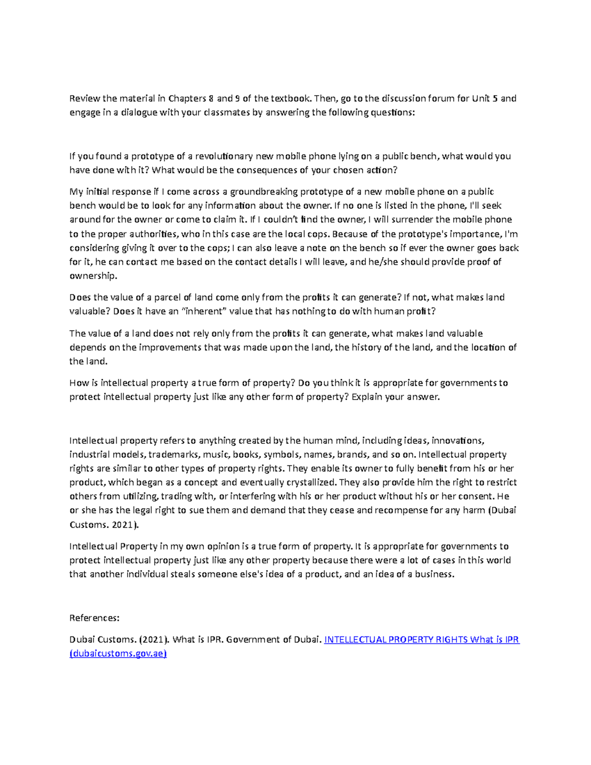 Discussion Forum unit 5 - Review the material in Chapters 8 and 9 of ...