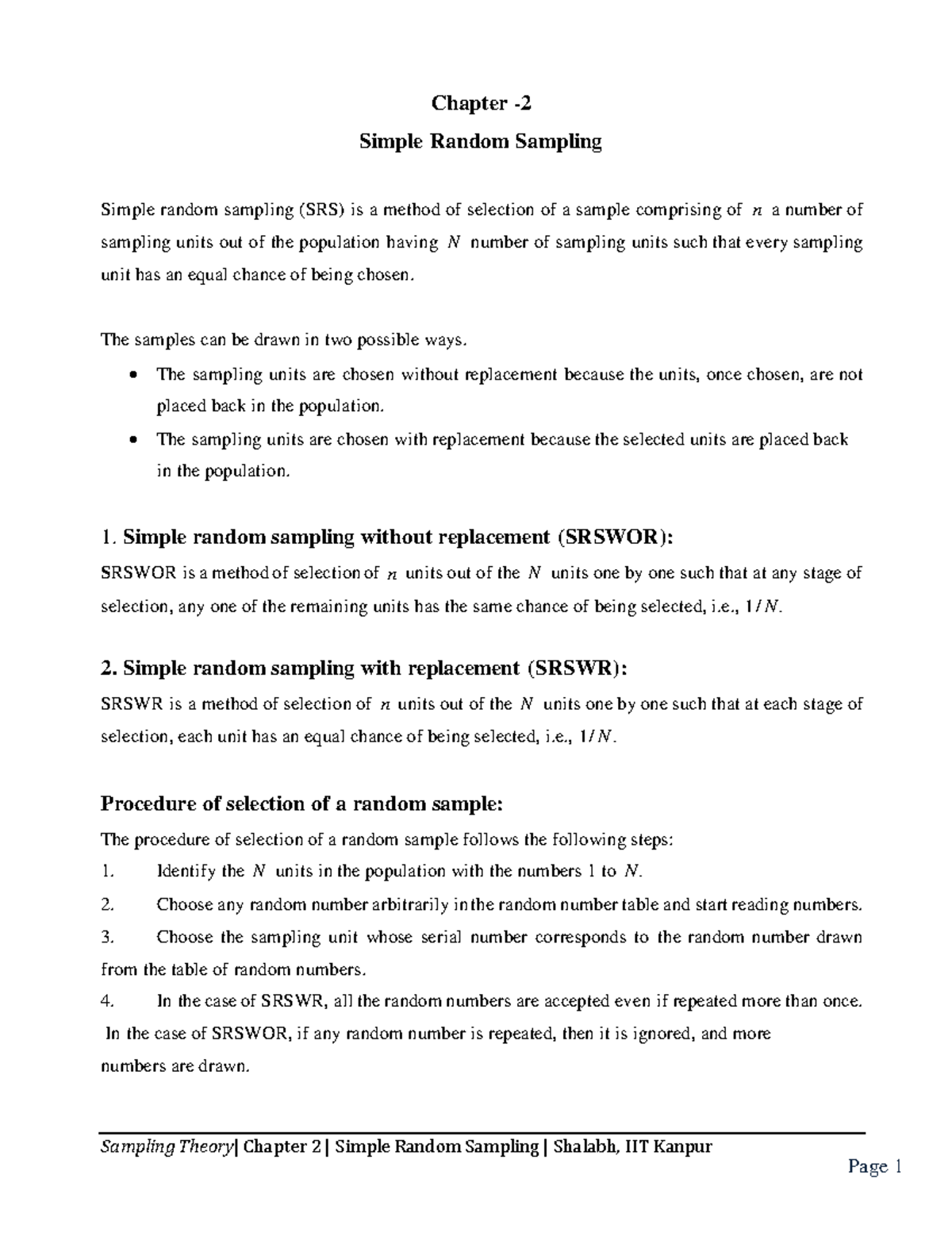Chapter 2 sampling simple random sampling - Sampling Theory| Chapter 2 ...