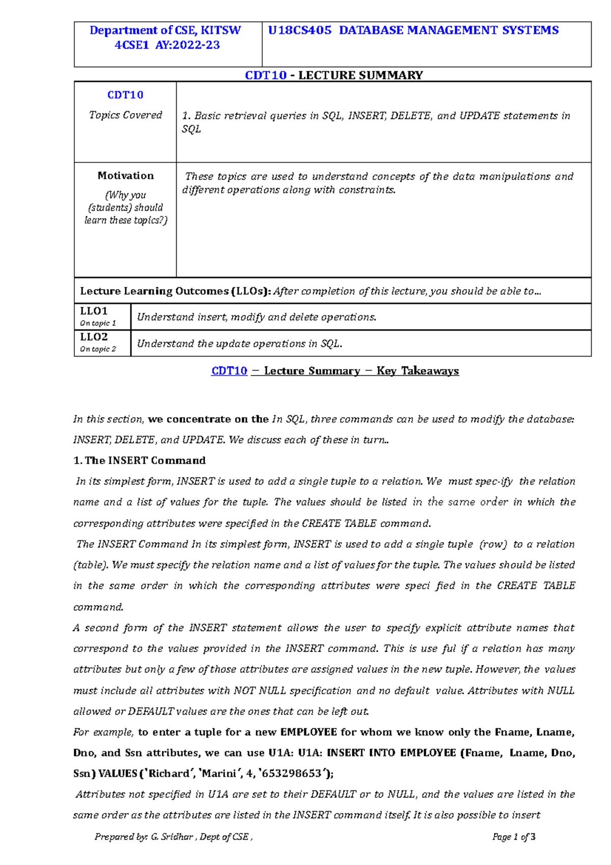 Cdt 14 Basic Retrieval Queries In Sql Insert Delete And Update Statements In Sql