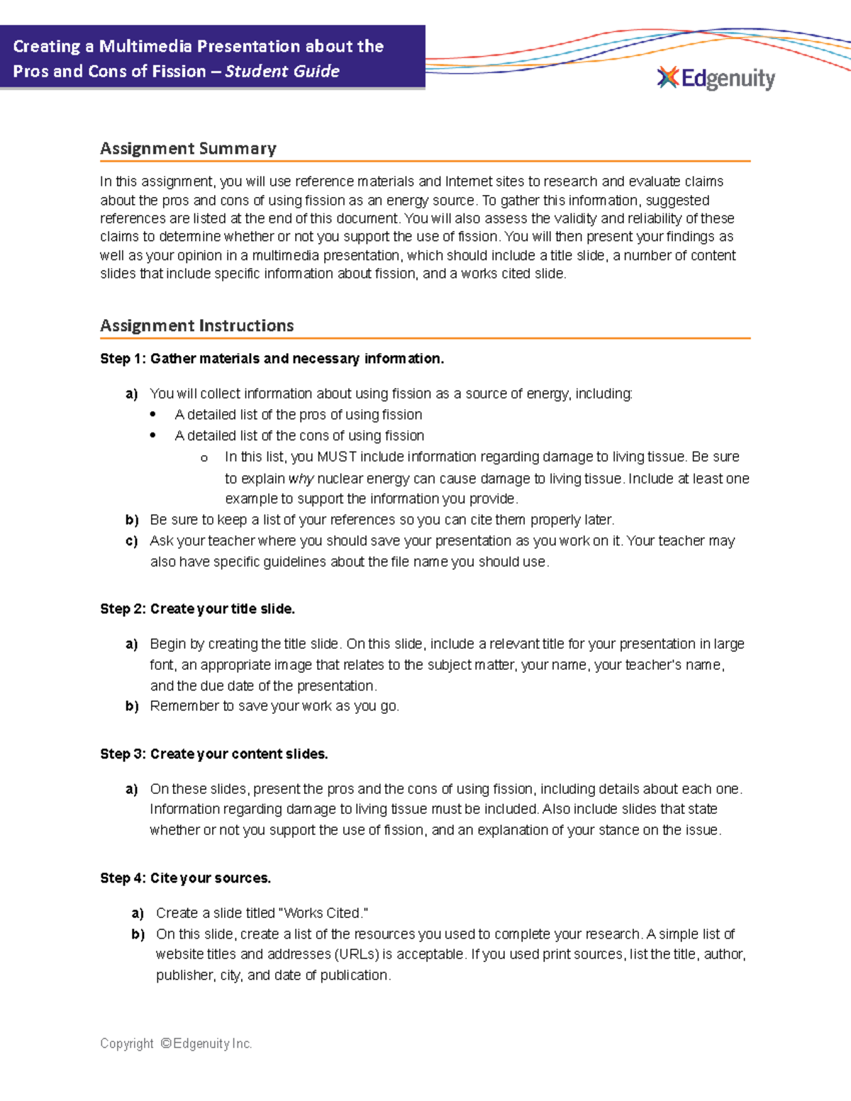 Physics-Fission Multimedia Presentation-Project-Student Guide ...