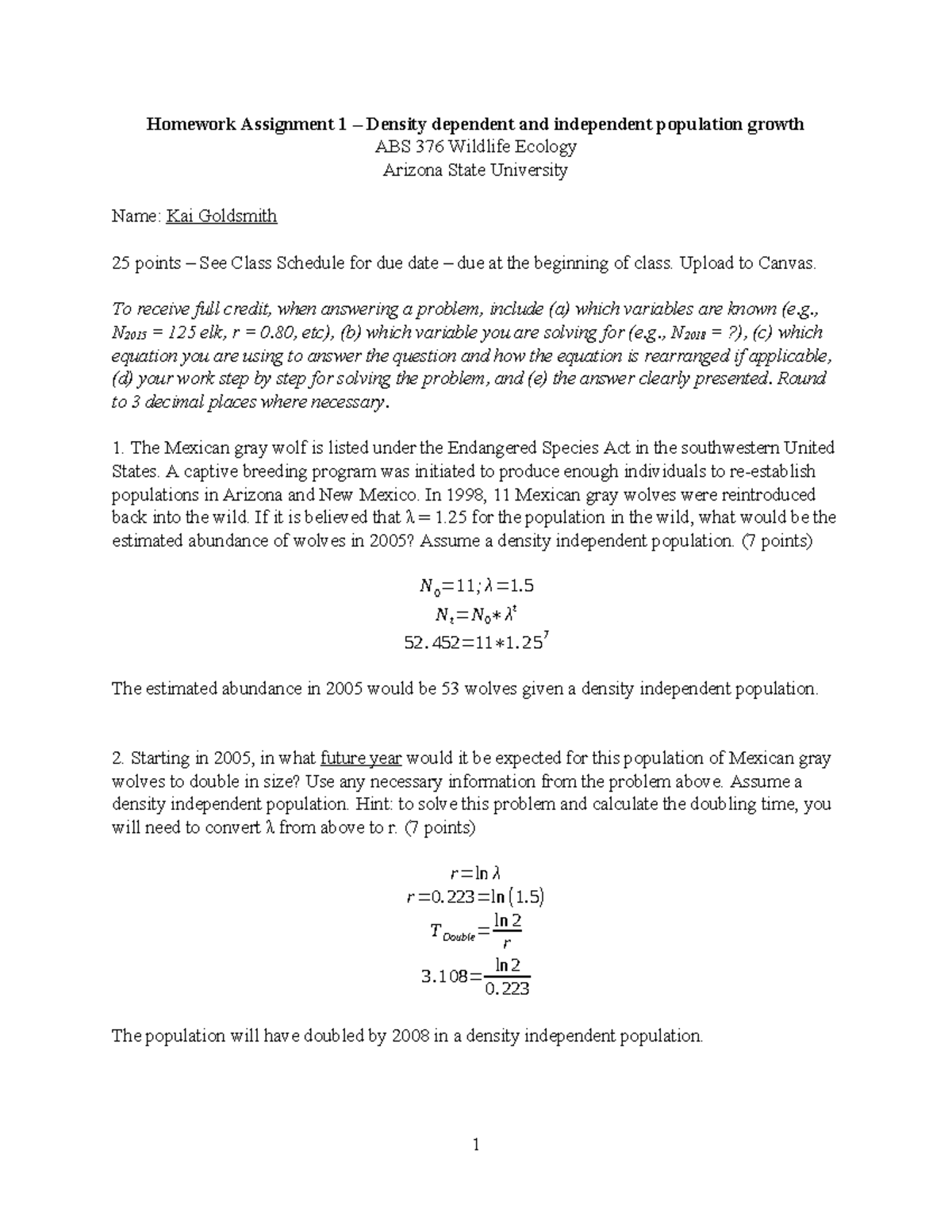 Assignment 1 - Population Growth - Homework Assignment 1 – Density ...