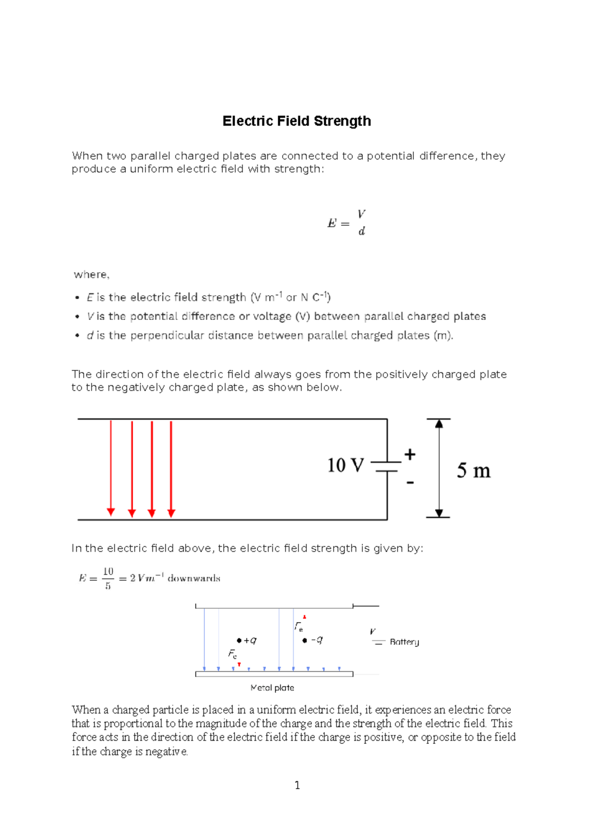 Electric Field Strength notes - Electric Field Strength When two ...