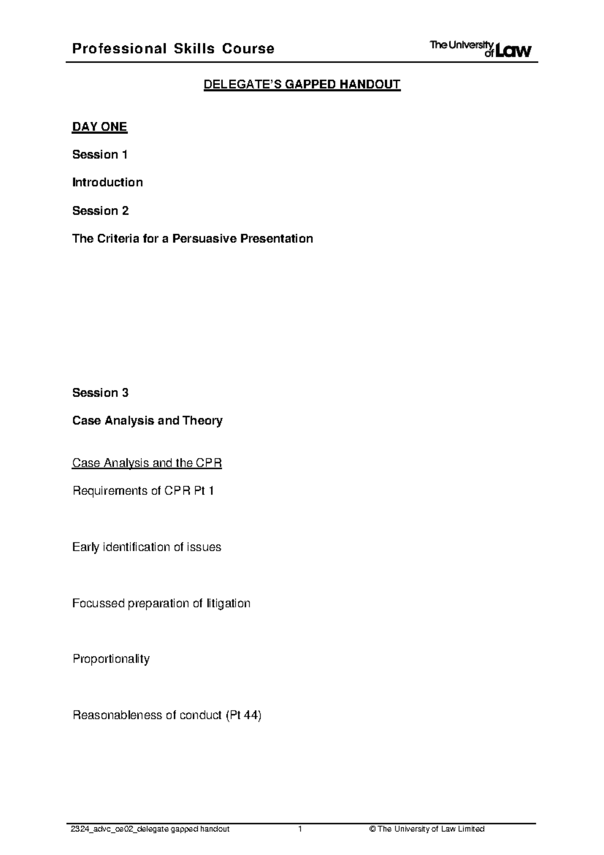 PSC Advocacy & Communication Skills Delegates Gapped Handout - 2324 ...