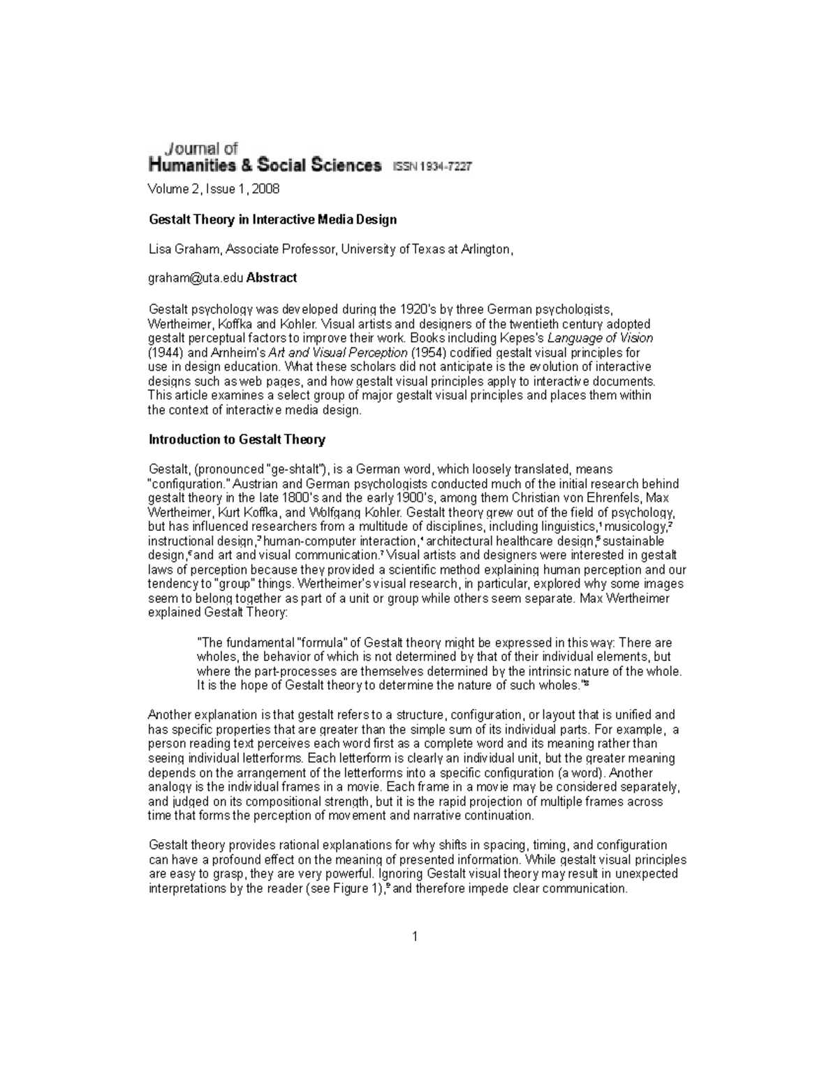 Gestalt and visual interactive design - Volume 2, Issue 1, 2008 Gestalt Theory in Interactive ...