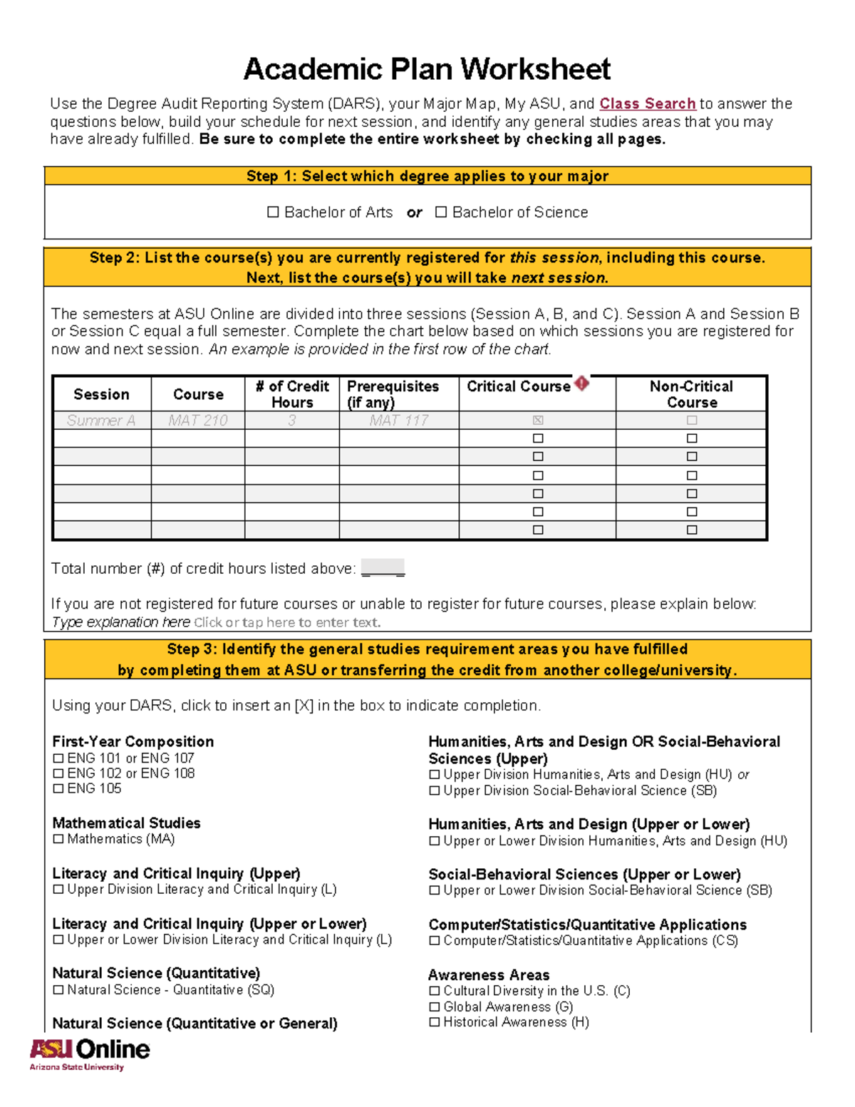 Academic Plan Worksheet 2023 - Academic Plan Worksheet Use the Degree ...