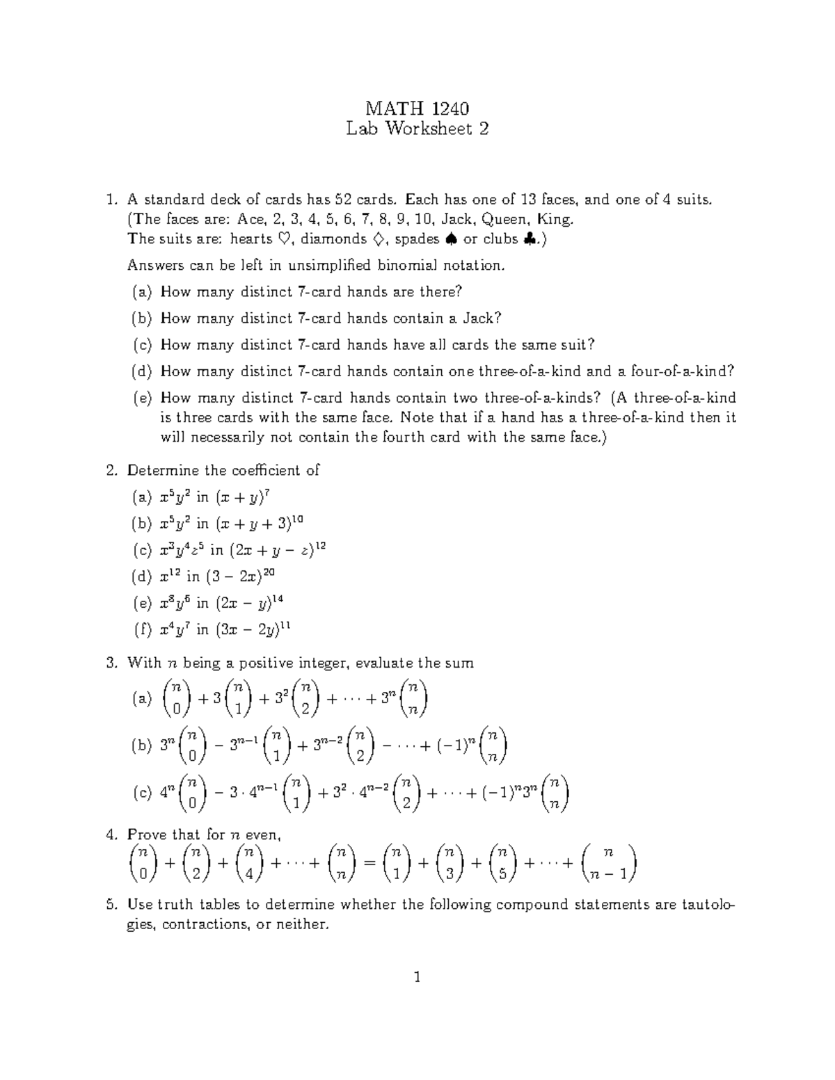 1240 Worksheet 2 Worksheet MATH 1240 Lab Worksheet 2 A Standard