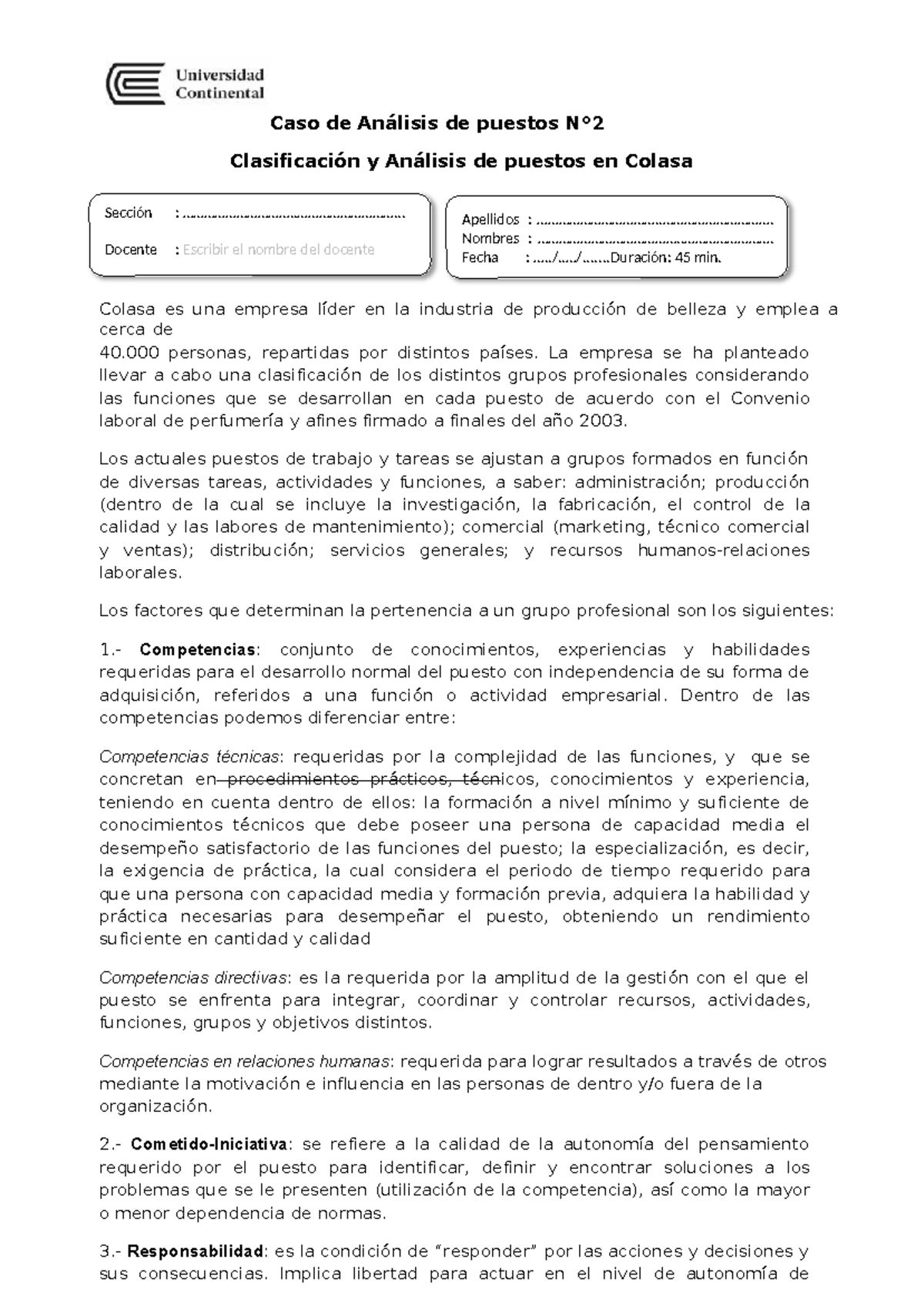 CASO 2 Clasificación y Análisis de puestos en Colasa (2) Resuelto ...
