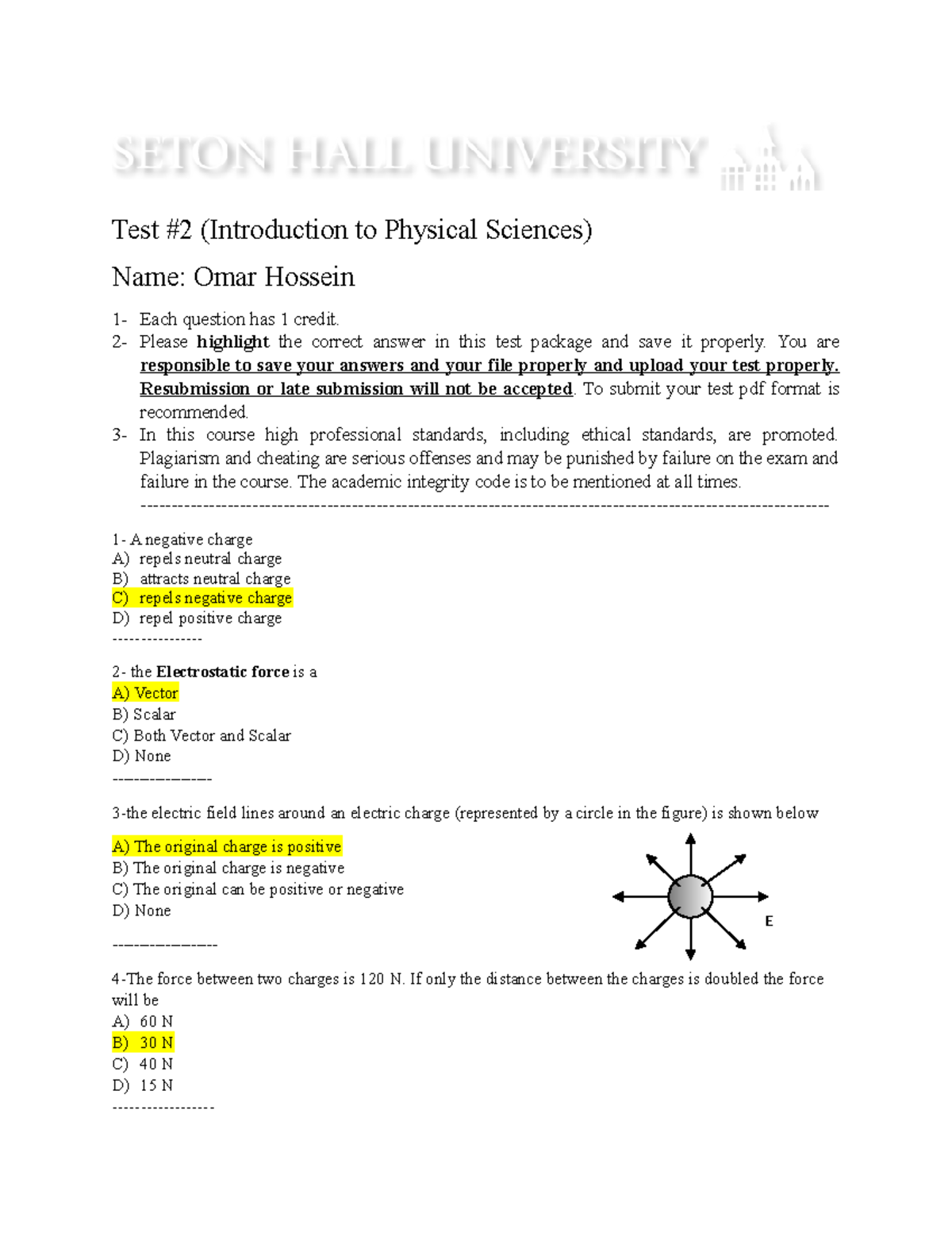PHY1001-Test2- complete - Test #2 (Introduction to Physical Sciences ...