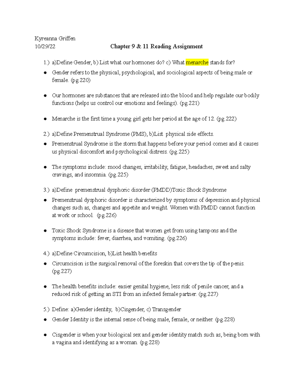 Chapter 9 & 11 Reading Assignment - Kyreanna Griffen 10/29/22 Chapter 9 & 11 Reading Assignment ...