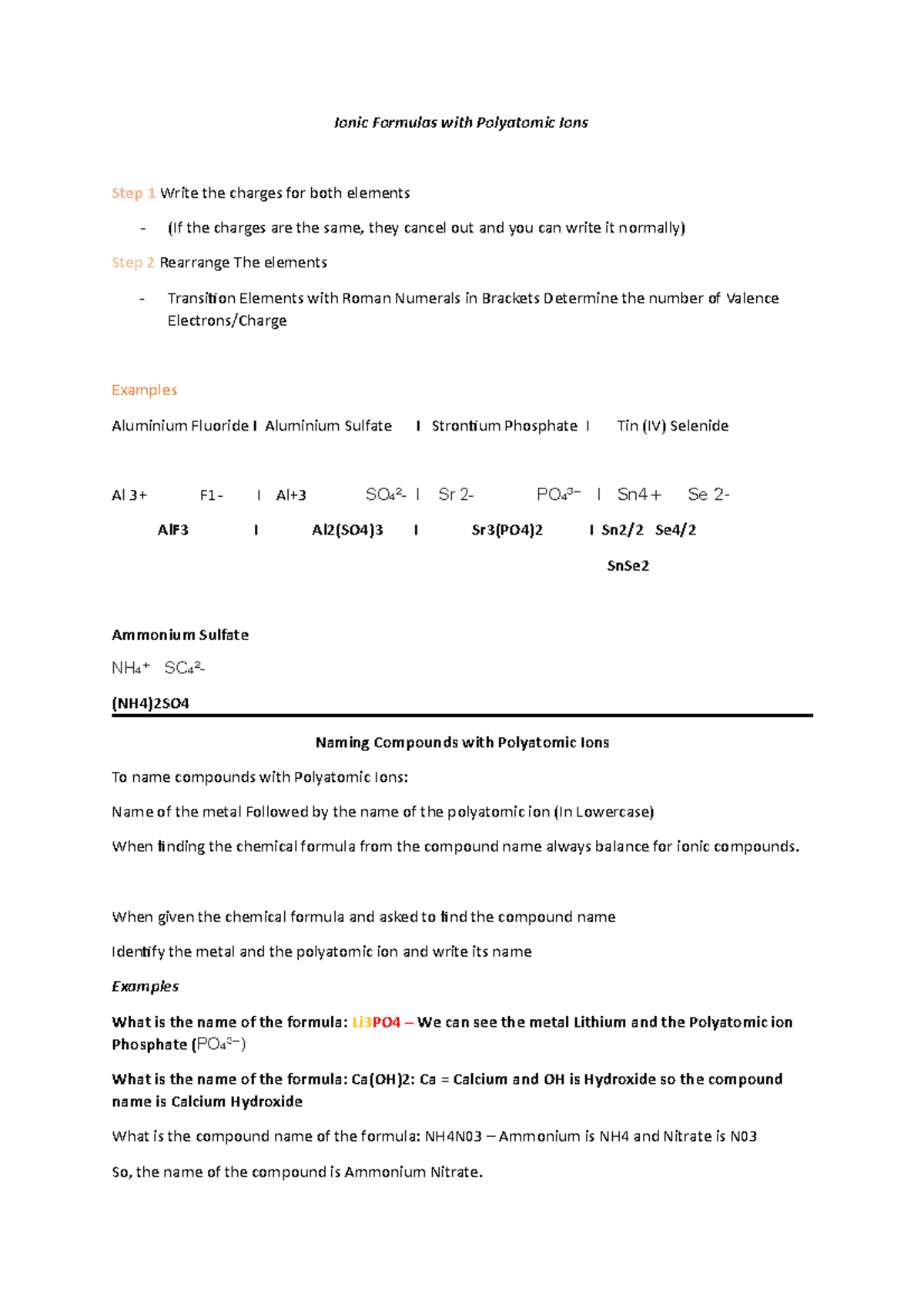 Chemistry writing Ionic Formulas with Polyatomic Ions - Ionic Formulas ...