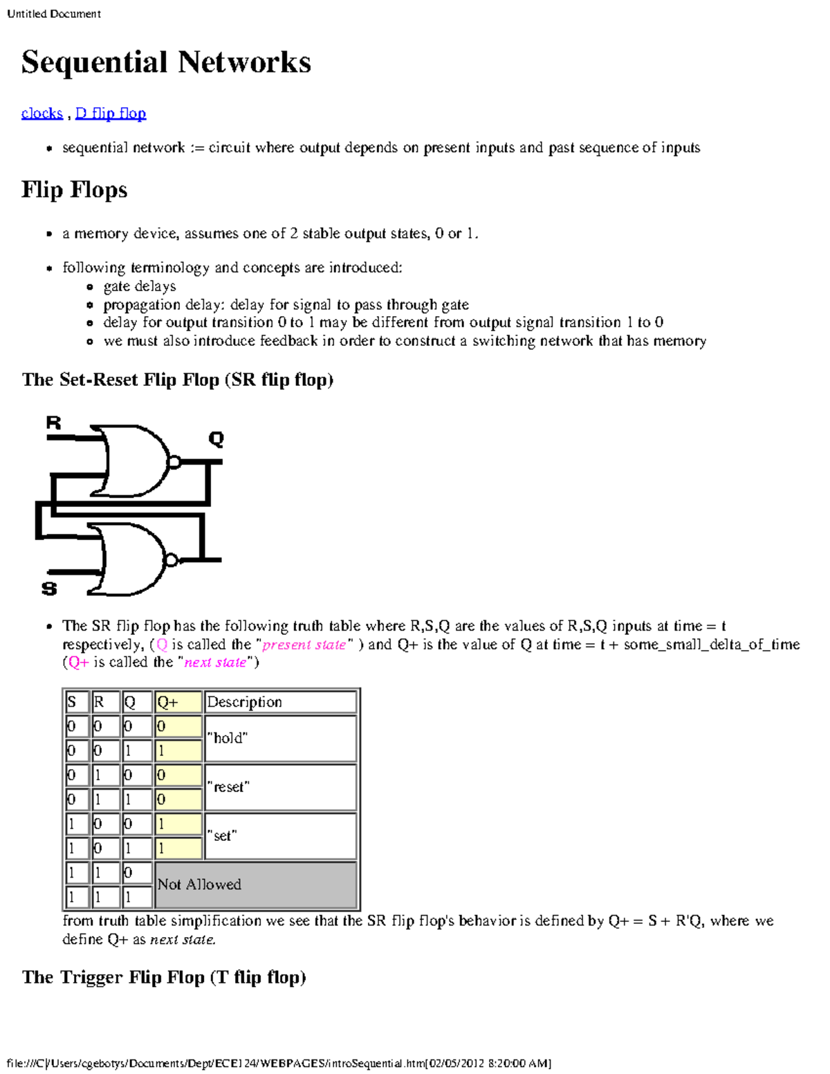 Intro Sequential Instructor Catherine Gebotys Sequential Networks Clocks D Flip Flop