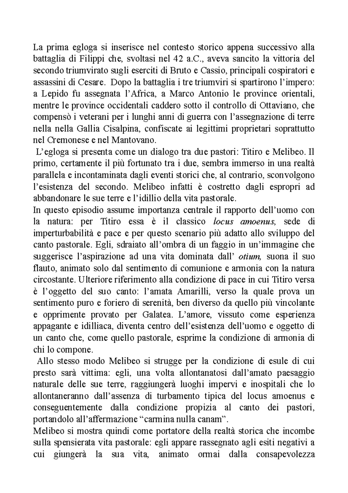 La prima egloga commento - La prima egloga si inserisce nel contesto ...