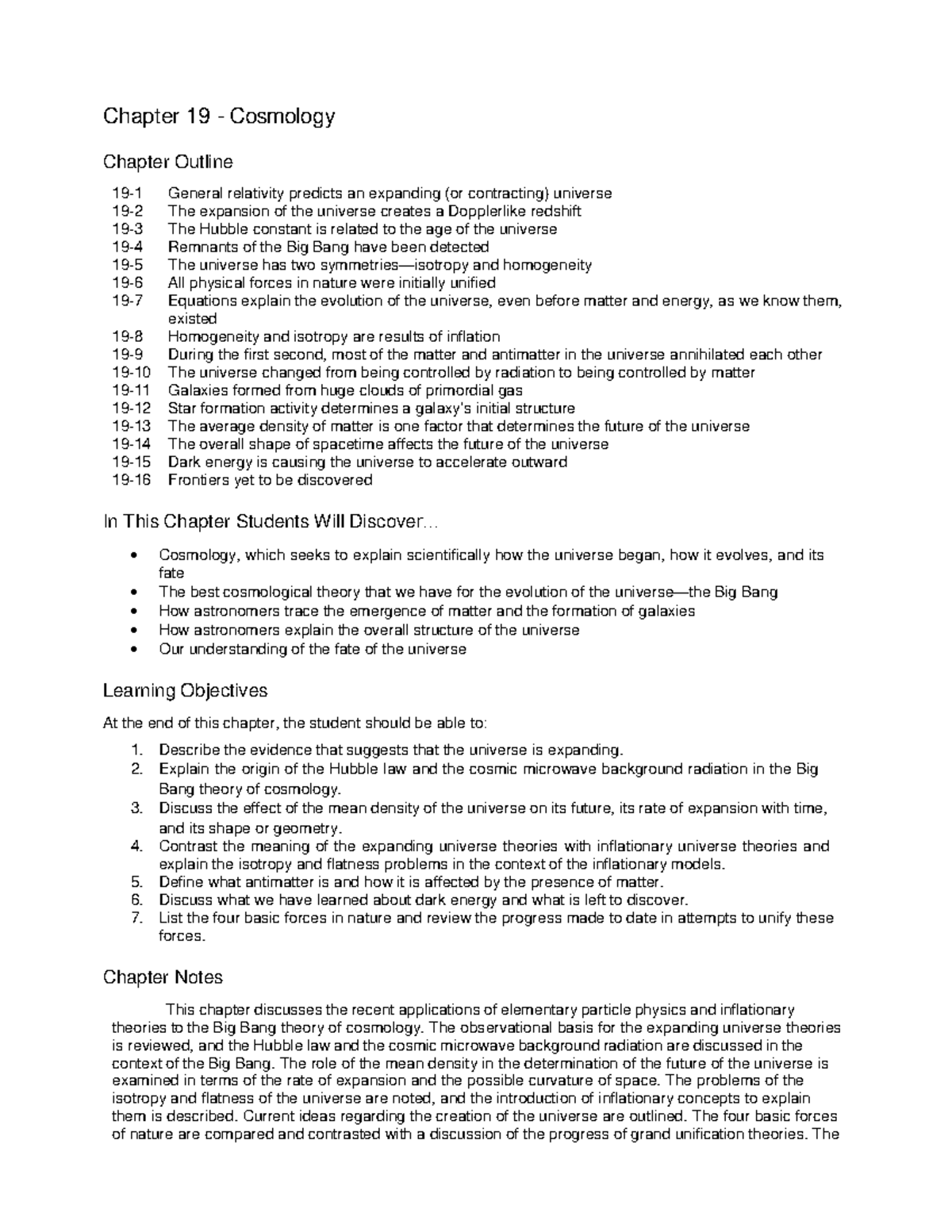 Chapter 19 - Lecture Professor Jason gilchrist - Chapter 19 - Cosmology ...