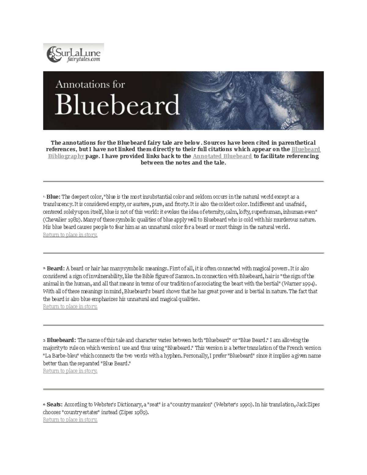 Bluebeard Annotations - The annotations for the Bluebeard fairy tale ...