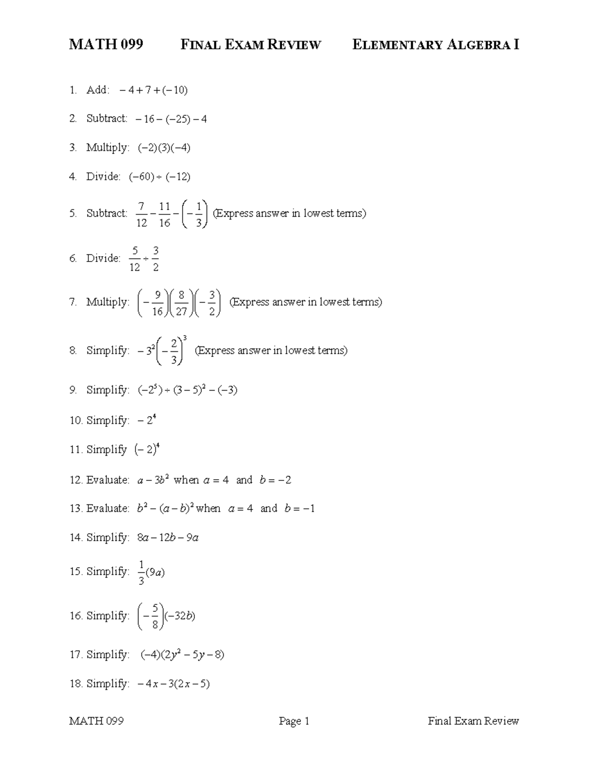 MATH 099 final exam review (10) - - Studocu