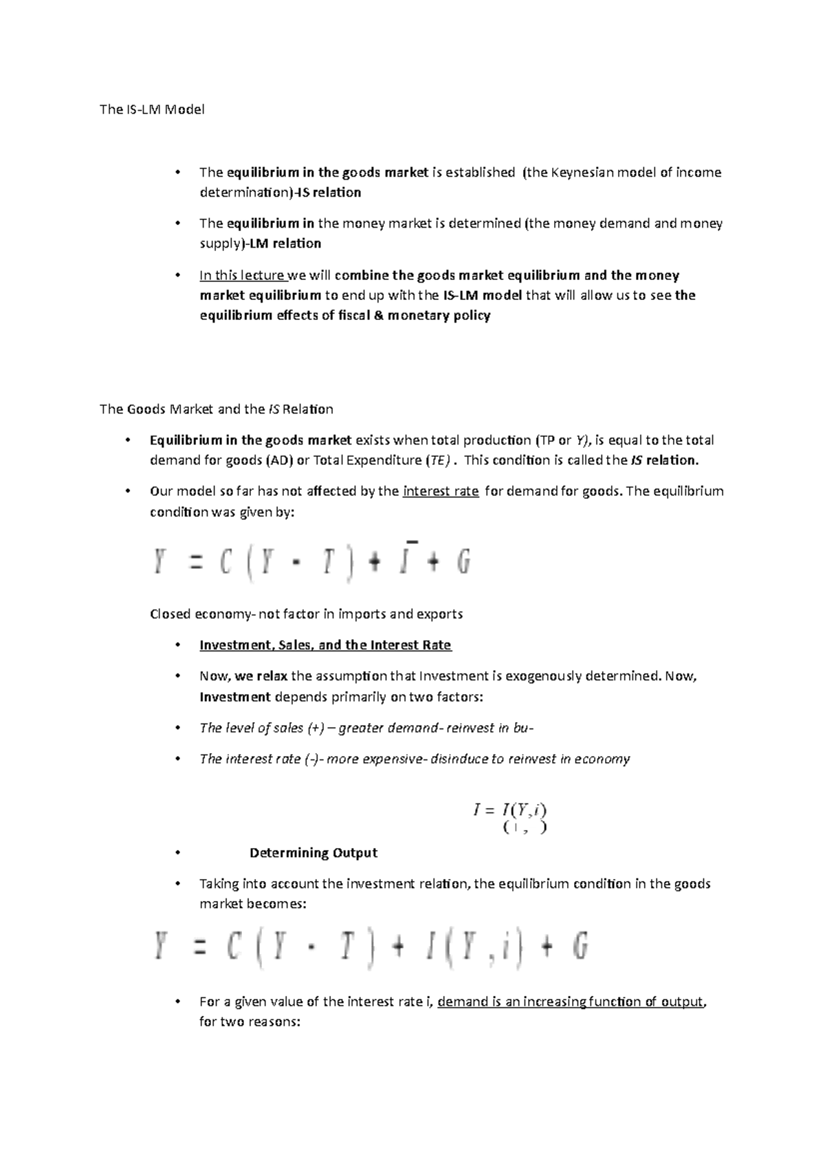 IS and LM model- description and curves - The IS-LM Model The ...