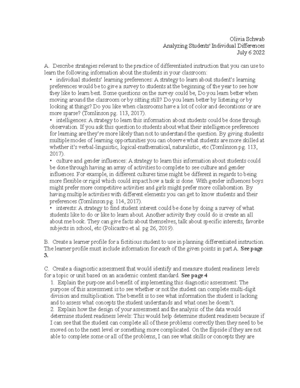 Analyzing Students Individual Differences - Olivia Schwab Analyzing Students' Individual ...