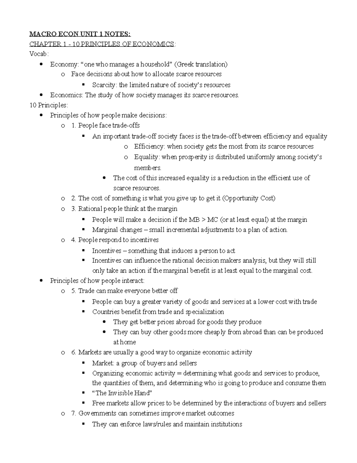 Macro Econ Unit One Class Notes:Study Guide - MACRO ECON UNIT 1 NOTES ...