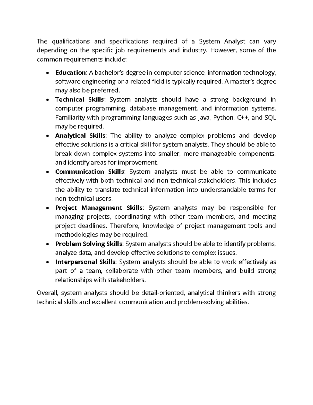 Internview Questions for System Analyst job - exercies - The ...