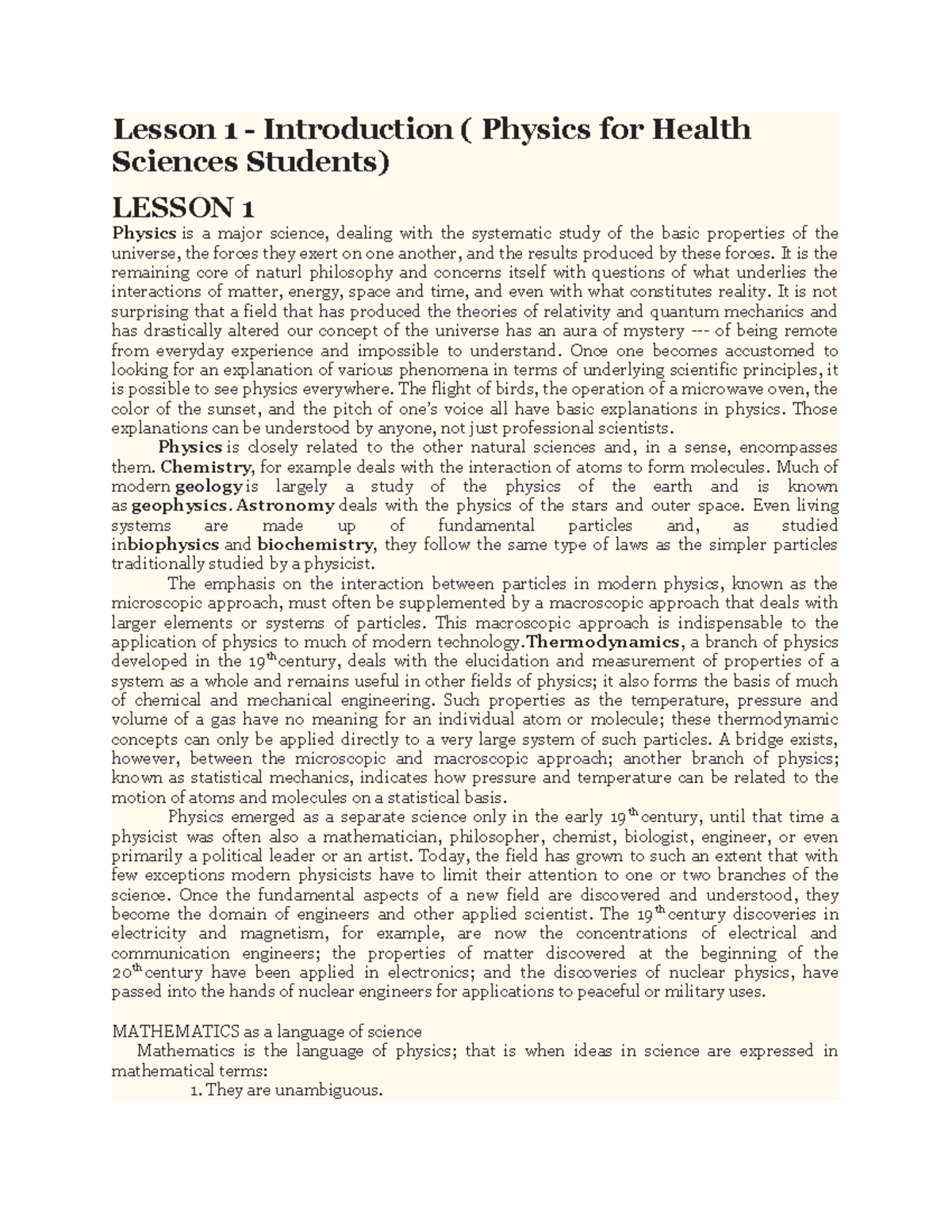 Sci101 - Lesson 1 - Introduction ( Physics for Health Sciences Students ...