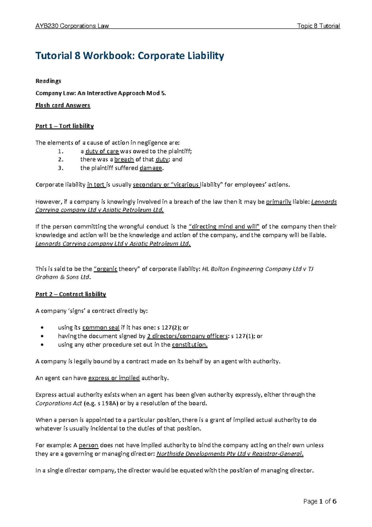 Tutorial 8 tudents'answer guide Semester 1 2020 - Warning: TT: undefined function: 32 Warning ...