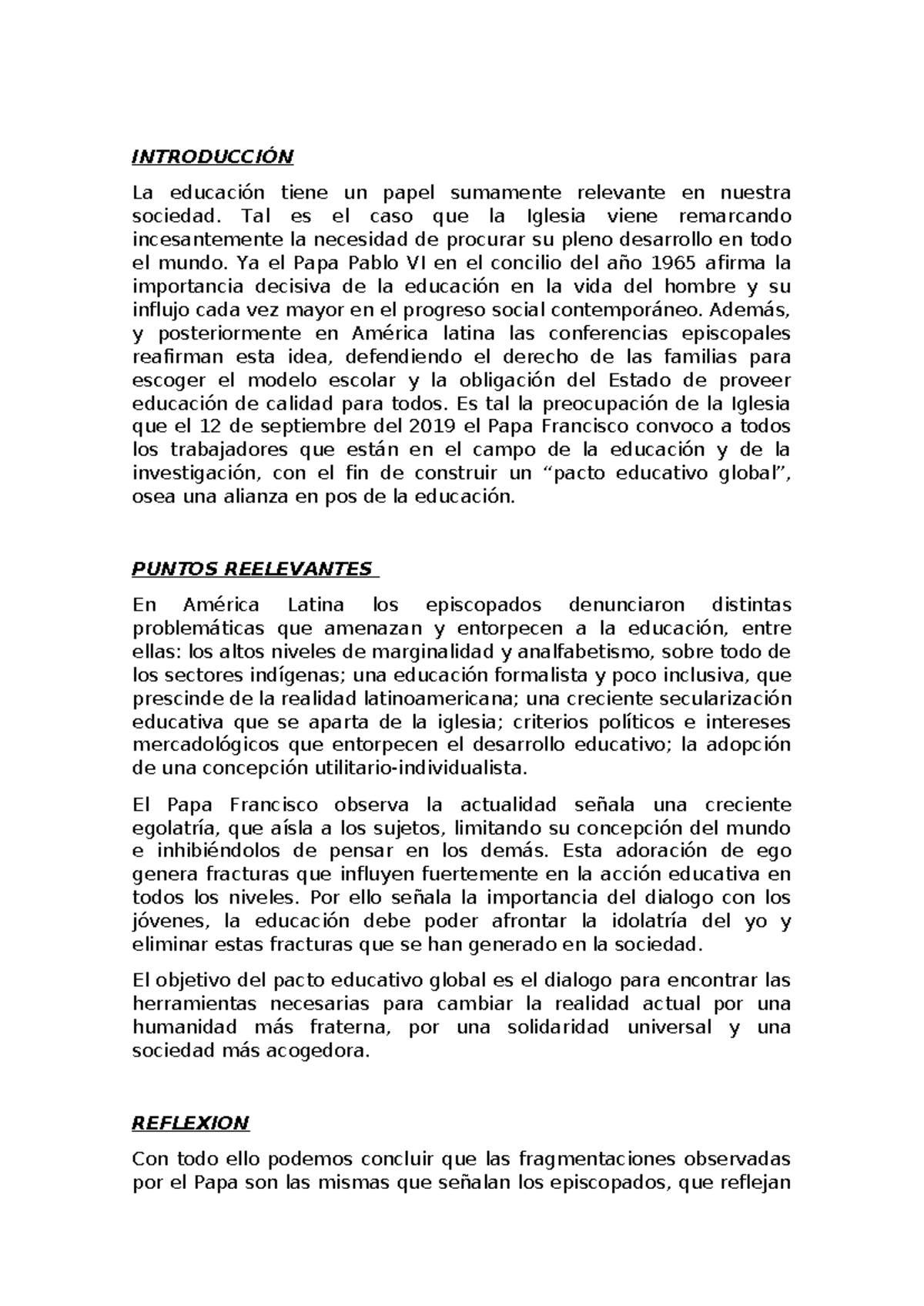 Introducción - trabajo nro 2 educación - INTRODUCCIÓN La educación ...