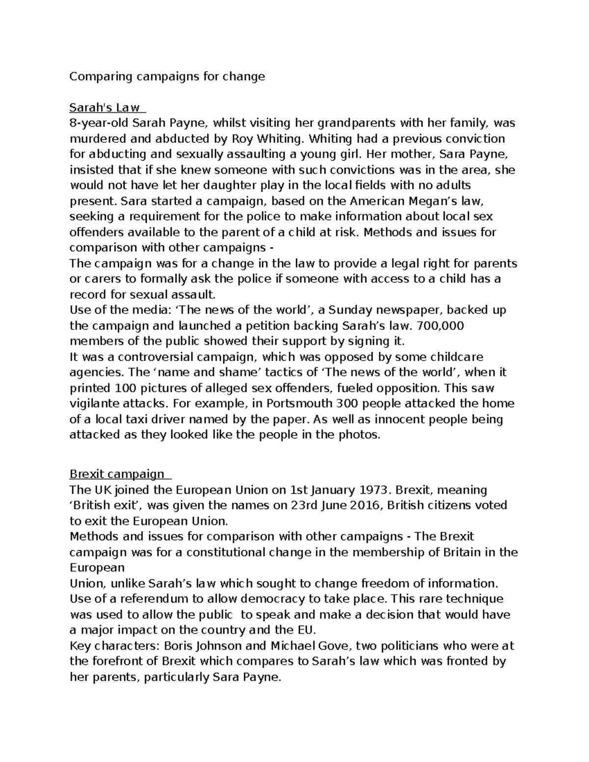 Crim notes - campaign - Comparing campaigns for change Sarah's Law 8 ...