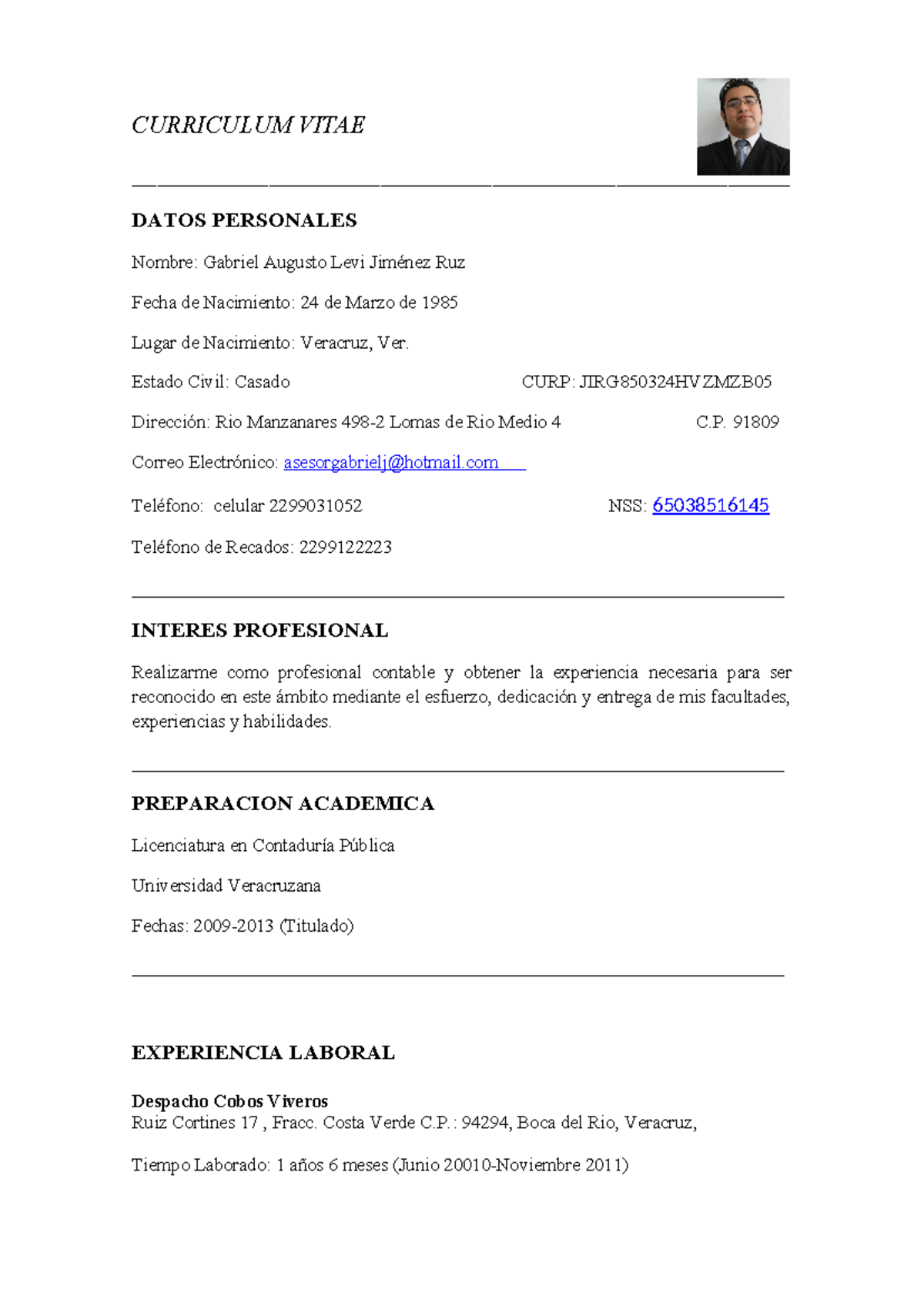 CV Gabriel Jimenez Ruz - Plantilla de modelo de curriculum vitae ...