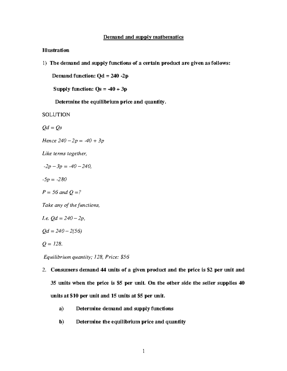 5. Demand and supply mathematics - Demand and supply mathematics ...