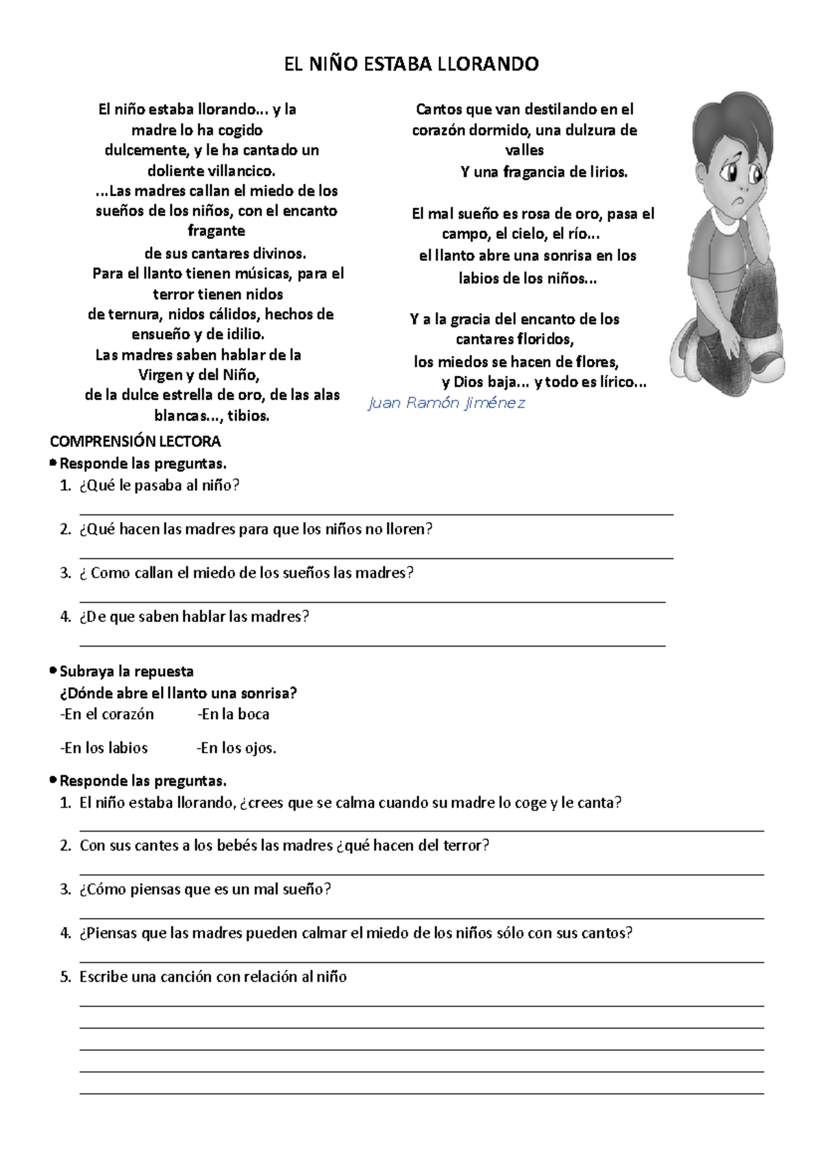 El niño estaba llorando - EL NIÑO ESTABA LLORANDO COMPRENSIÓN LECTORA ...