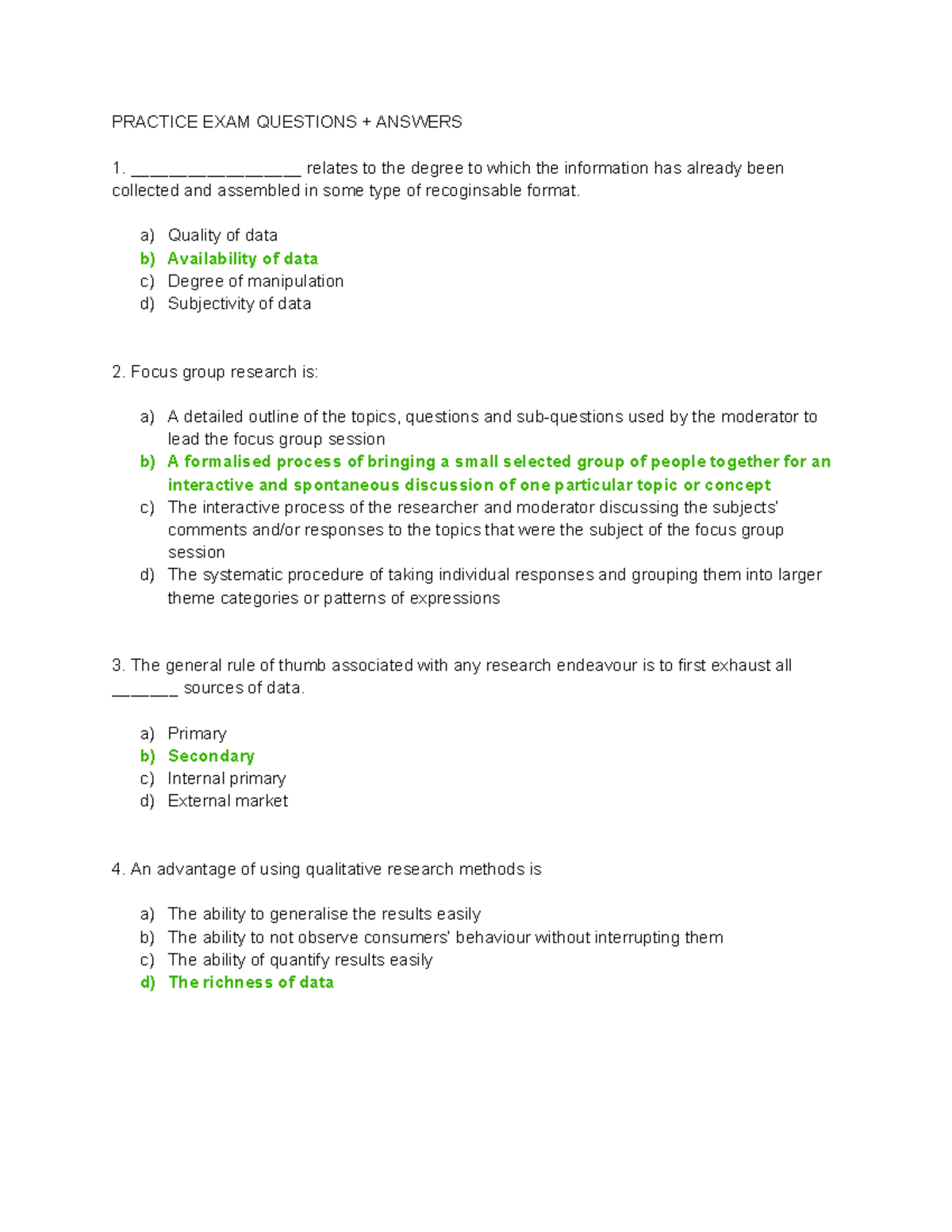 Mid Sem Practice Quiz Questions + Answers - PRACTICE EXAM QUESTIONS ...