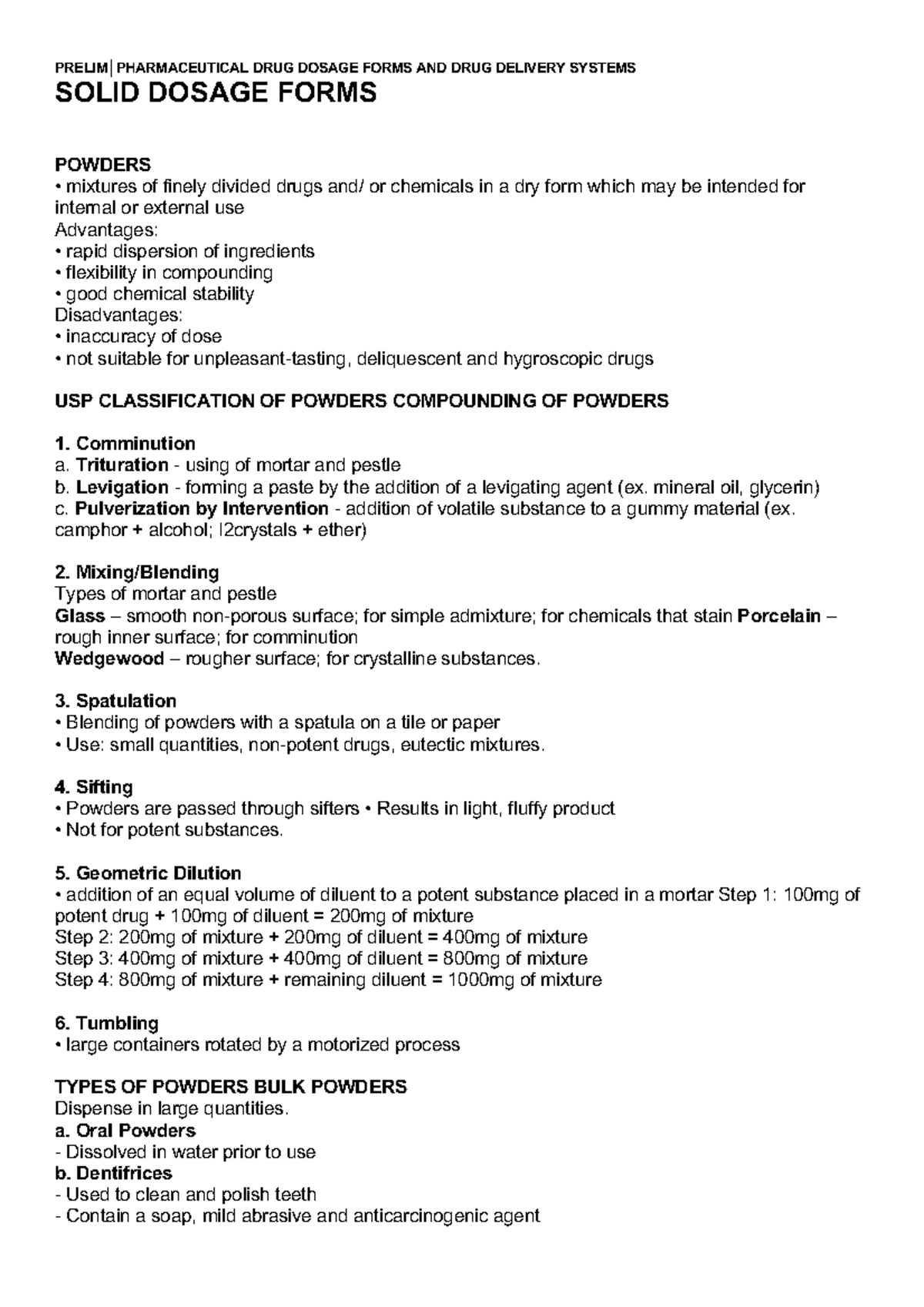 Solid Dosage Forms - PRELIM│PHARMACEUTICAL DRUG DOSAGE FORMS AND DRUG ...