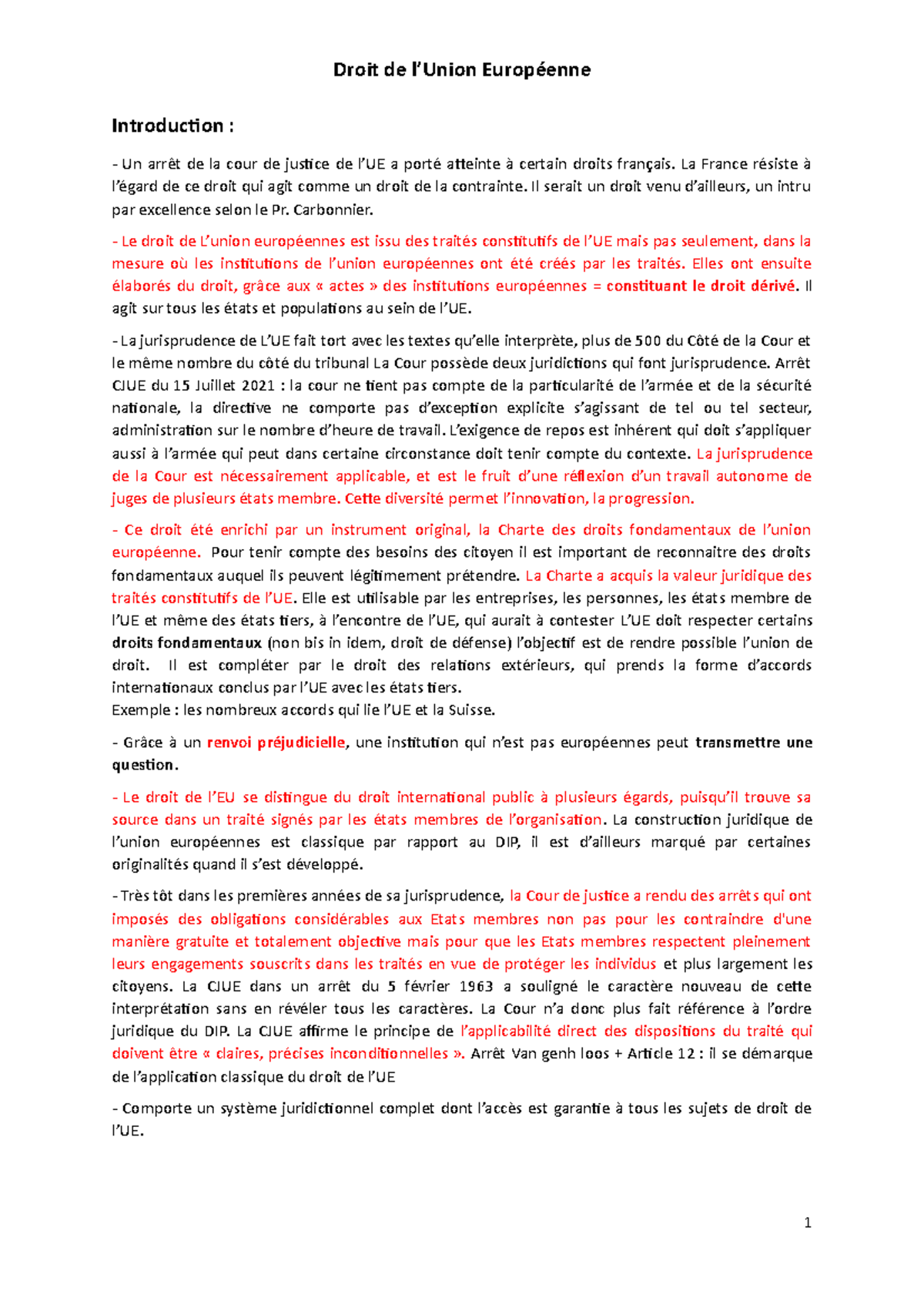 Cours de Droit de l'Union Européenne - Introduction : Un arrêt de la ...