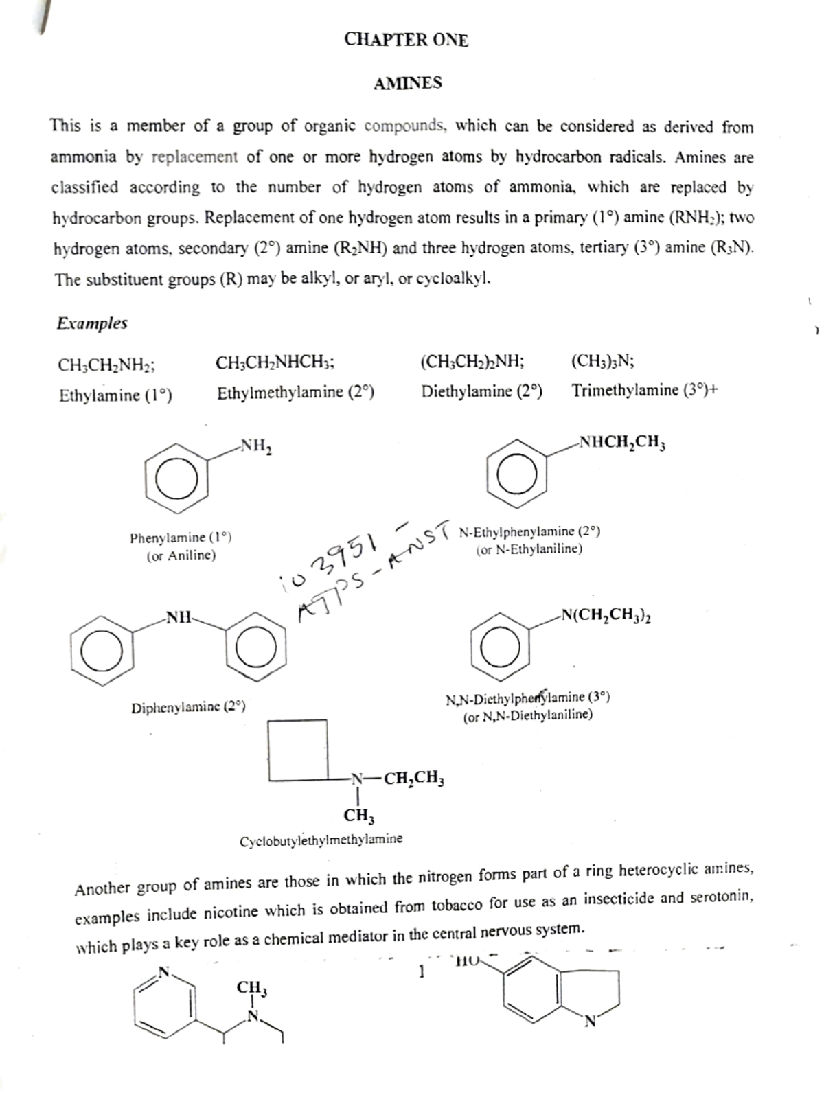 Amines Chemistry note - CHAPTER ONE AMINES This is a member of a group ...
