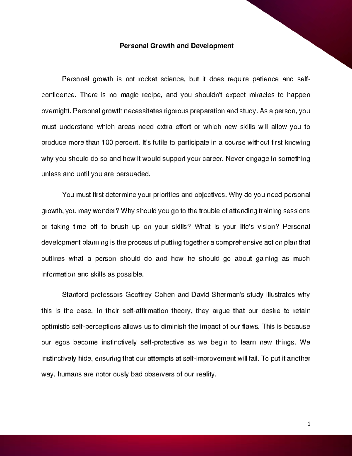 Essay #4 - Groups Week 3 - 1 Personal Growth and Development Personal ...