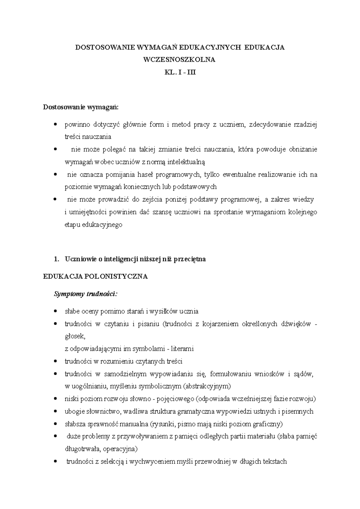 Dostosowanie Wymagan Edukacyjnych Edukacja Wczesnoszkolna P - DOSTOSOWANIE WYMAGAŃ EDUKACYJNYCH ...