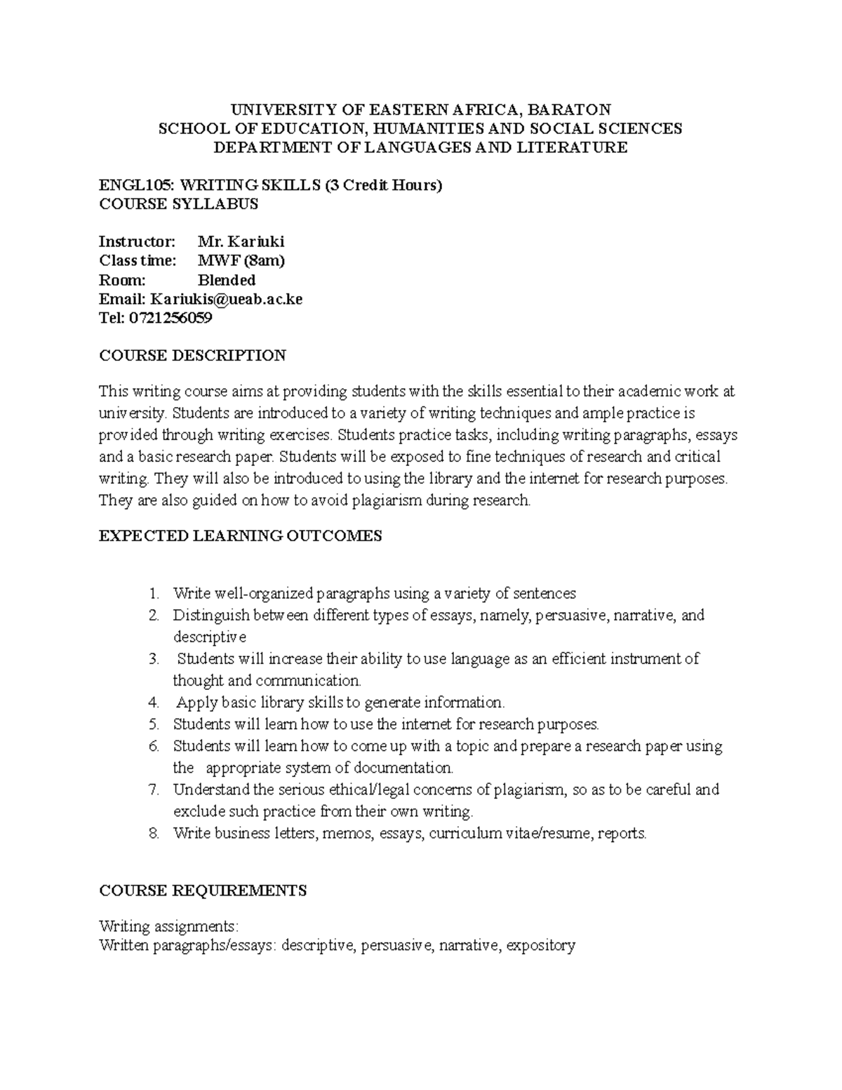 ENGL105 Course Outline NEW - Education - UoN - Studocu