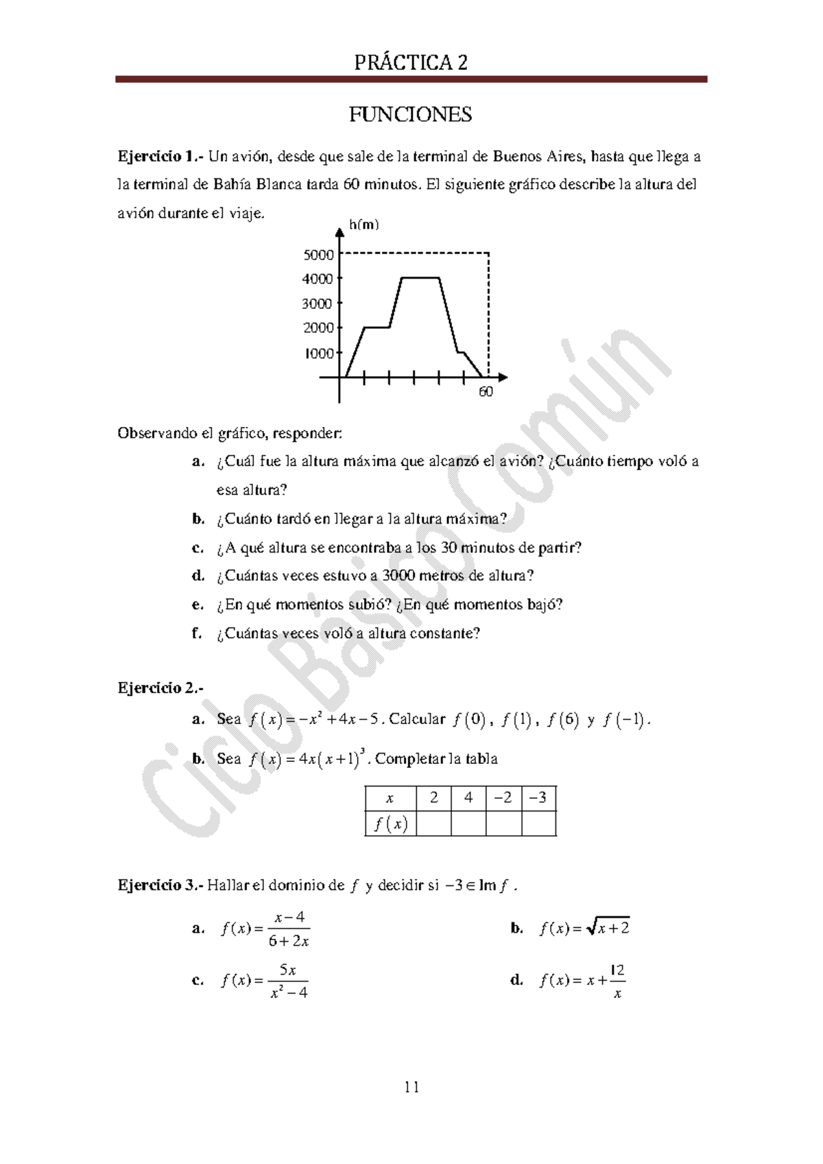 51 practica 2 1C21 - mate - FUNCIONES Ejercicio 1.- Un avión, desde que sale de la terminal de ...