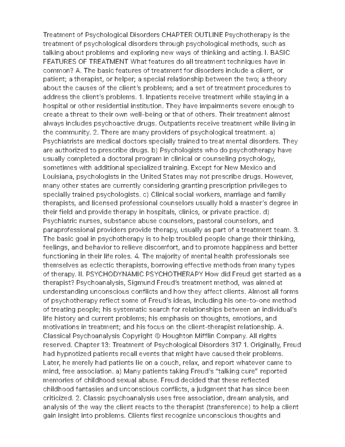 Treatment of Psychological Disorders - I. BASIC FEATURES OF TREATMENT ...