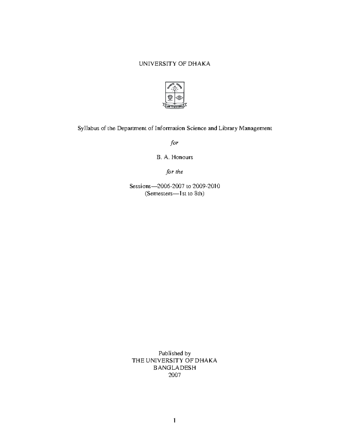 BA Syllabus@ISLM - UNIVERSITY OF DHAKA Syllabus of the Department of ...