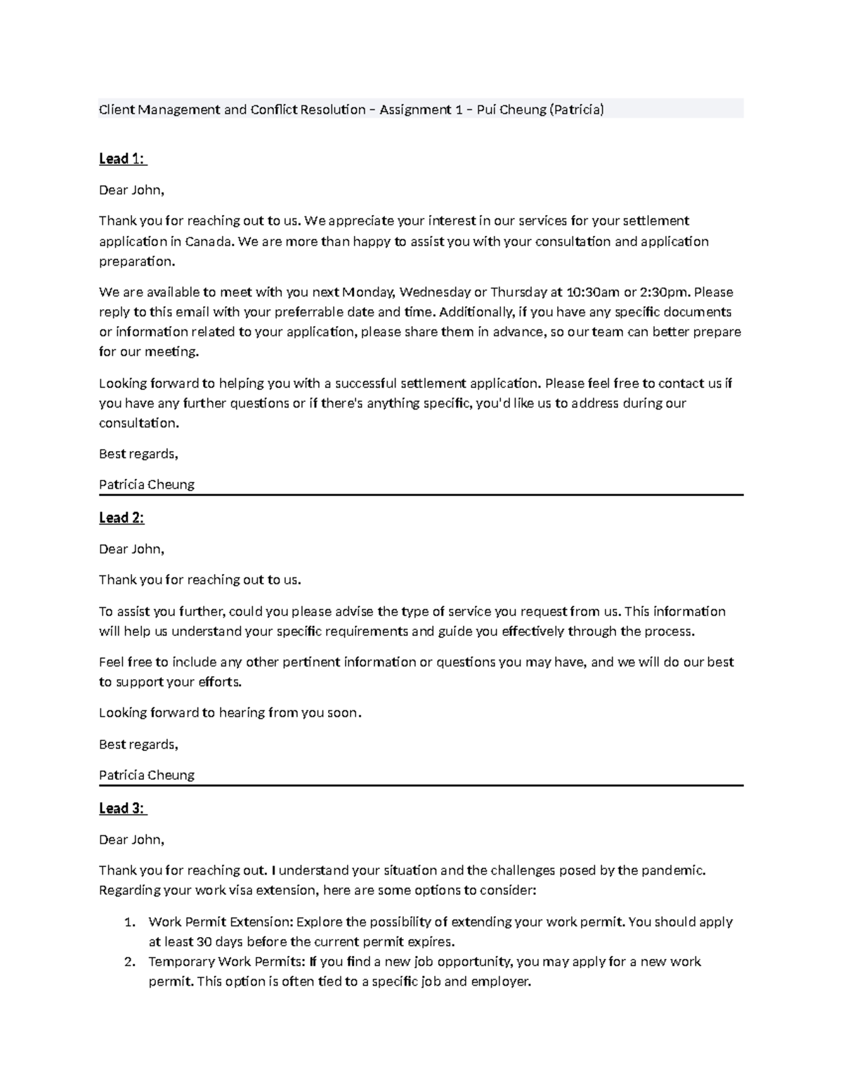 Client Management and Conflict Resolution- Assignment 1 - Client ...