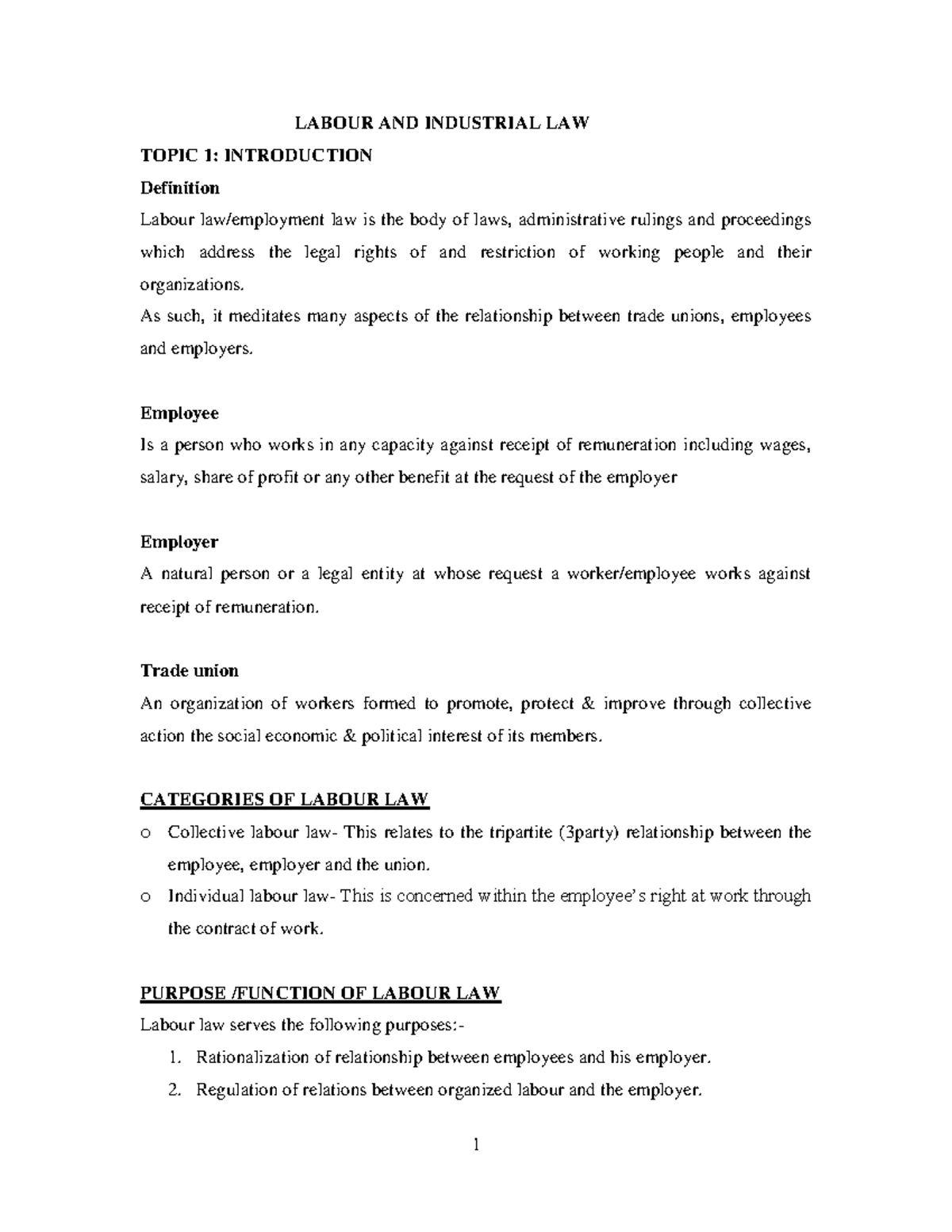 Labour AND Industrial LAW - pdf - LABOUR AND INDUSTRIAL LAW TOPIC 1 ...