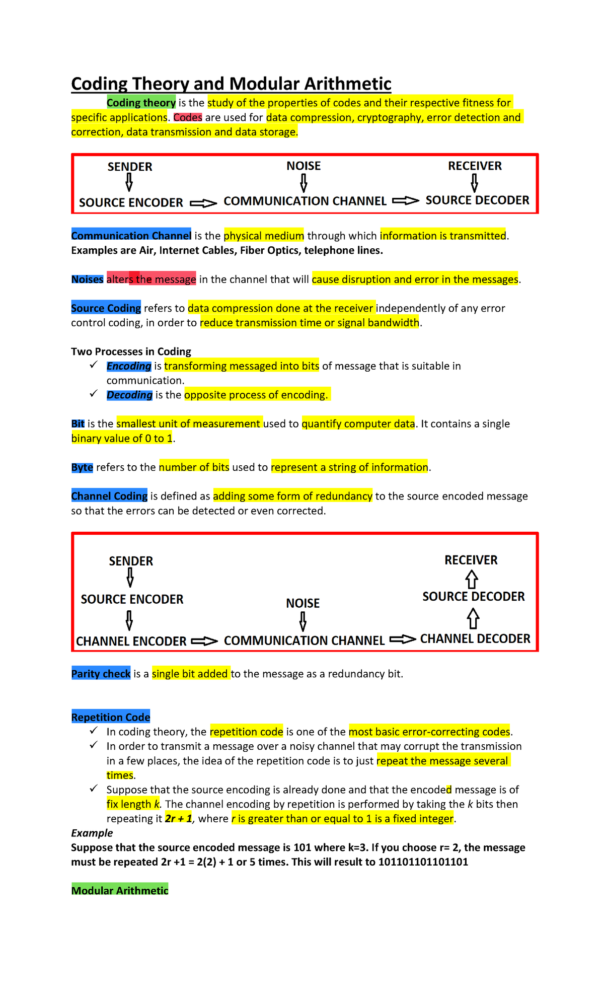 National Service Training Program - Coding Theory and Modular Arithmetic Coding theory is the ...