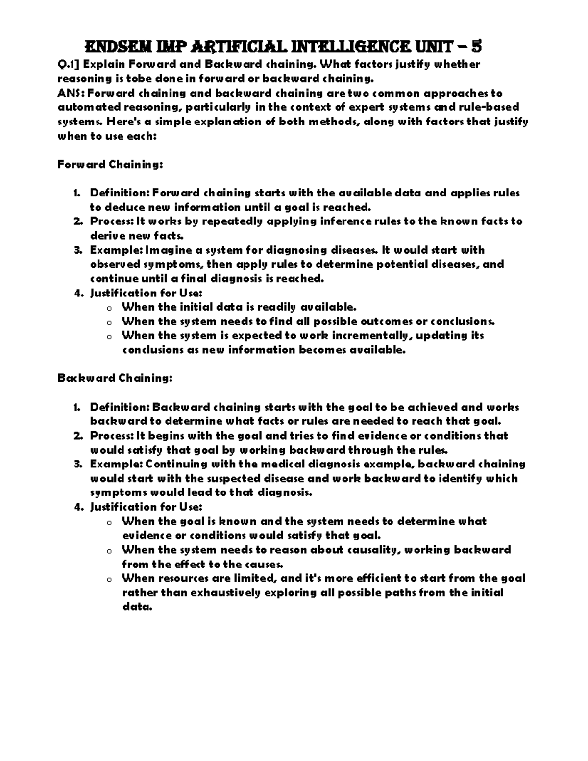 Endsem IMP Artificial Intelligence UNIT – 5 - ENDSEM IMP ARTIFICIAL INTELLIGENCE UNIT – 5 Q ...